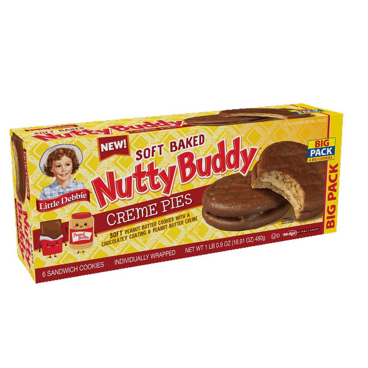 Little Debbie Nutty Buddy Creme Pies, Chocolate-Coated Peanut Butter ...