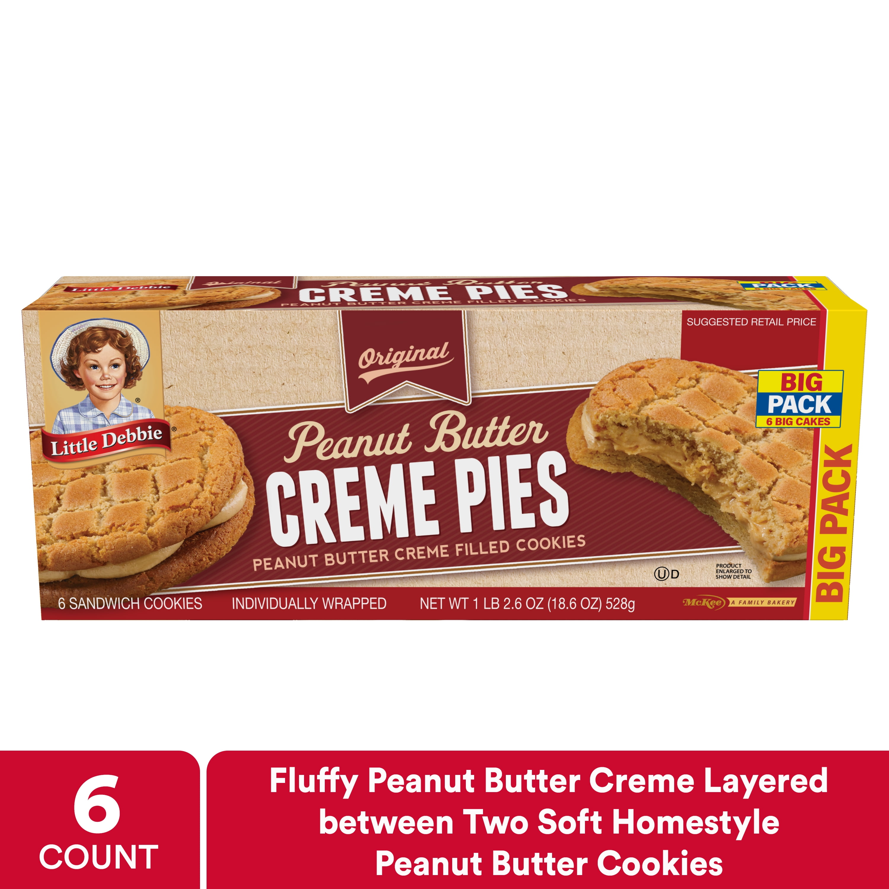 Little Debbie Big Pack Peanut Butter Cream Pies, Bakery Desserts, 18.6 ...