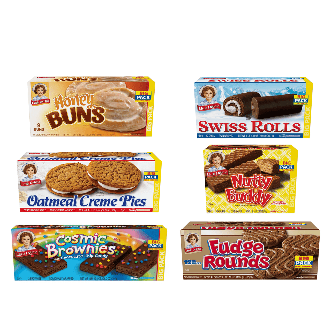 McKee Foods Little Debbie Big Pack Variety Bundle, Oatmeal CrÃ¨me Pies, Honey Buns, Swiss Rolls ...