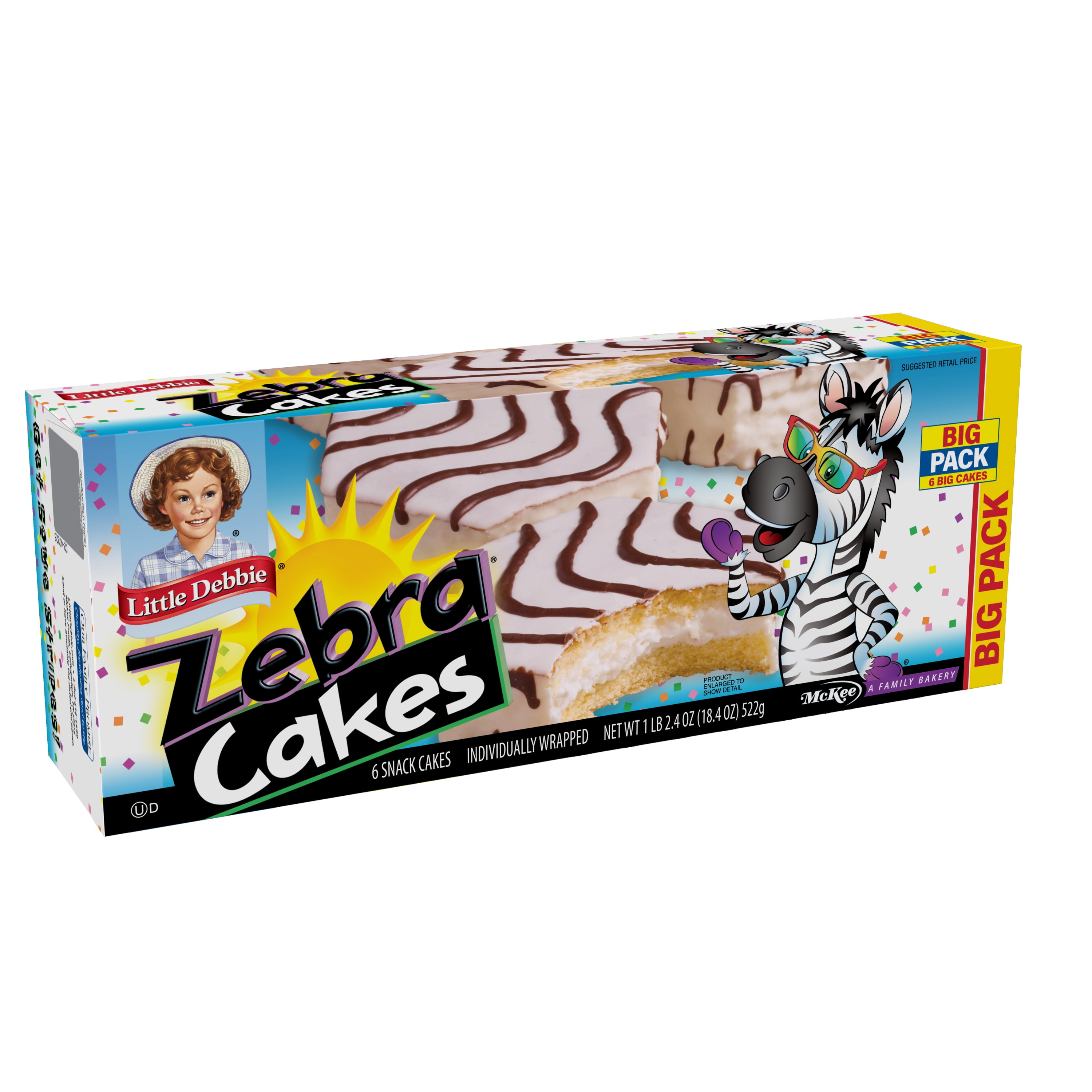 Little Debbie Zebra Cakes Big Pack 18.4 oz 6 count, Yellow cake with ...