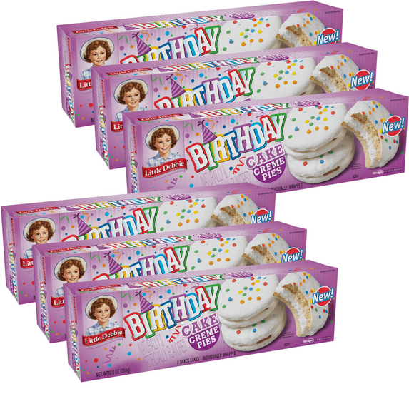 Little Debbie Birthday Cake Creme Pies, 6 Boxes, 48 Individually Wrapped Sandwich Cookies ...