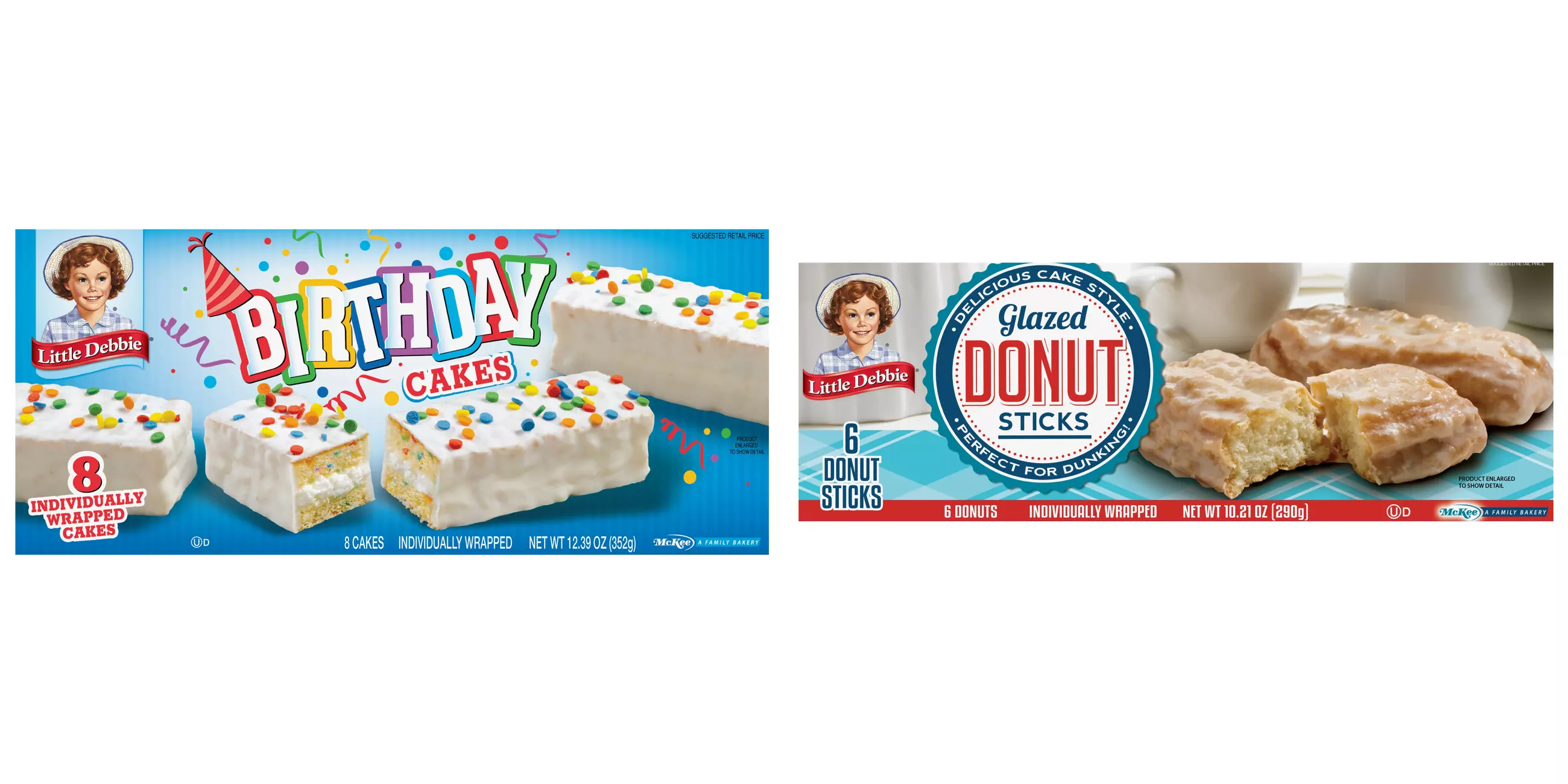 Little Debbie Birthday Cakes, 8 ct&Little Debbie Glazed Donut Sticks, 6 ...