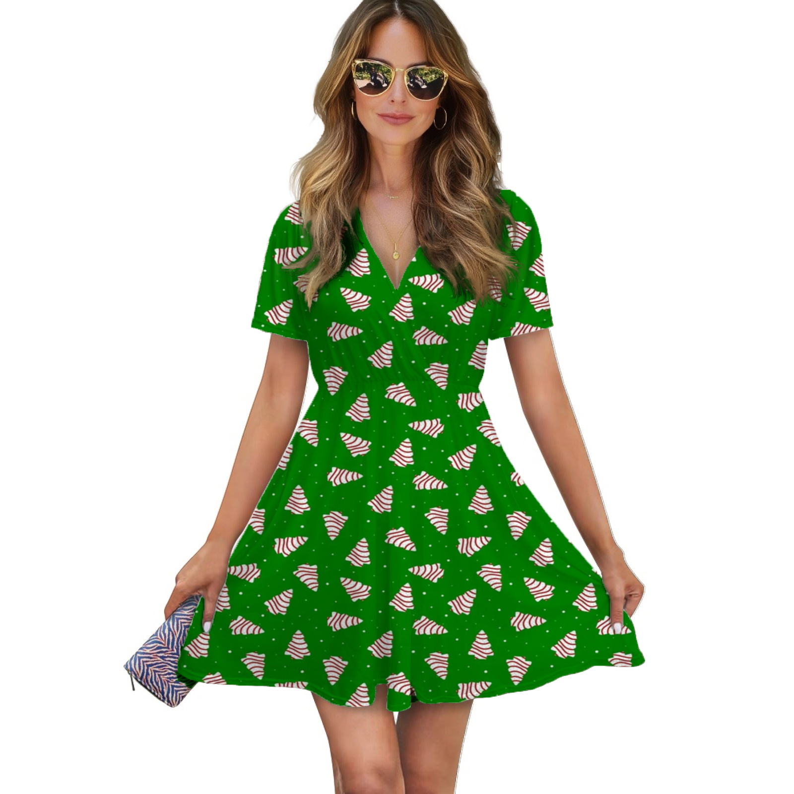 Little Debbie Cake Christmas Tree Snack Cake Women Dress V-Neck Short ...