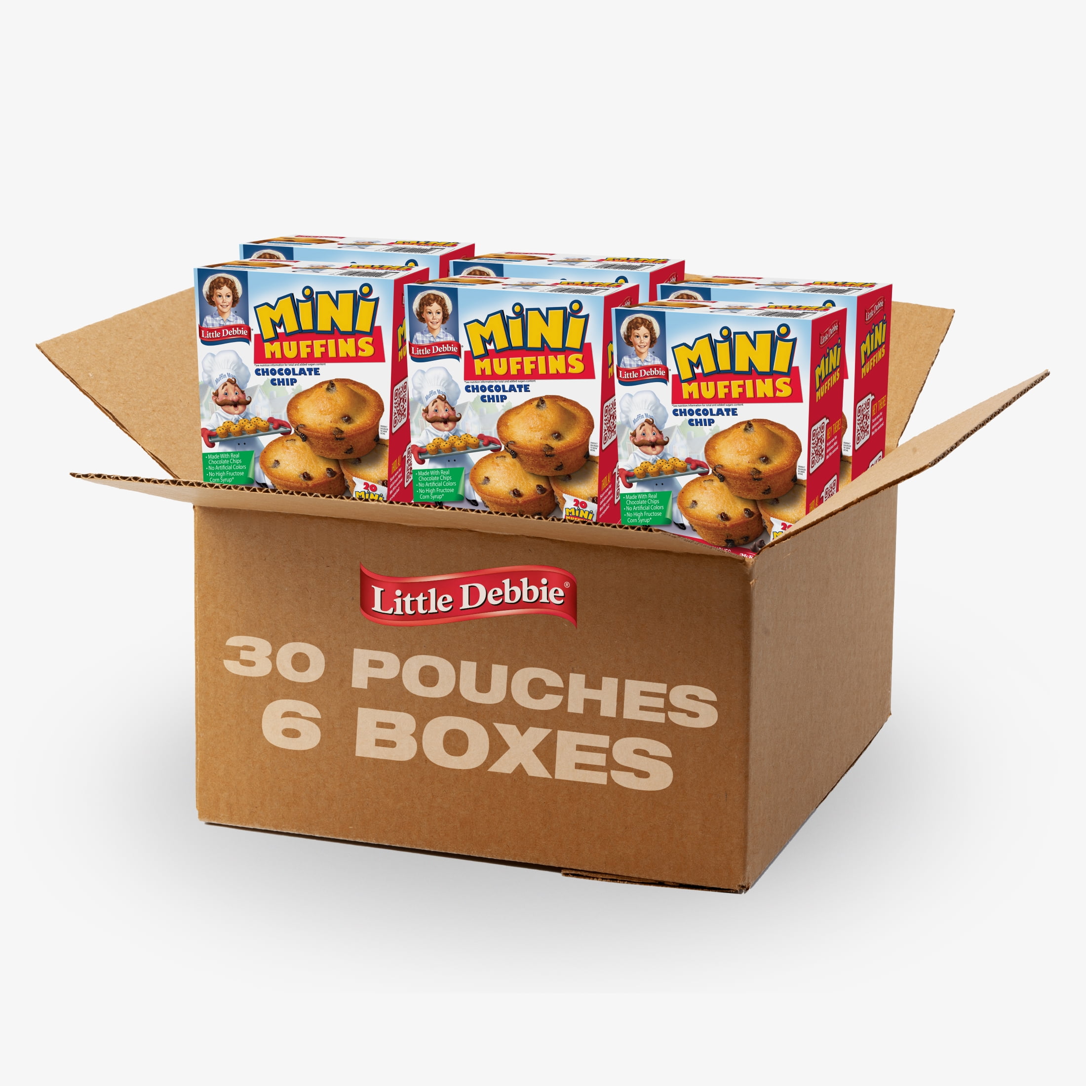 Little Debbie Chocolate Chip Mini Muffins, 30 Pouches, 6 Boxes, Bite ...