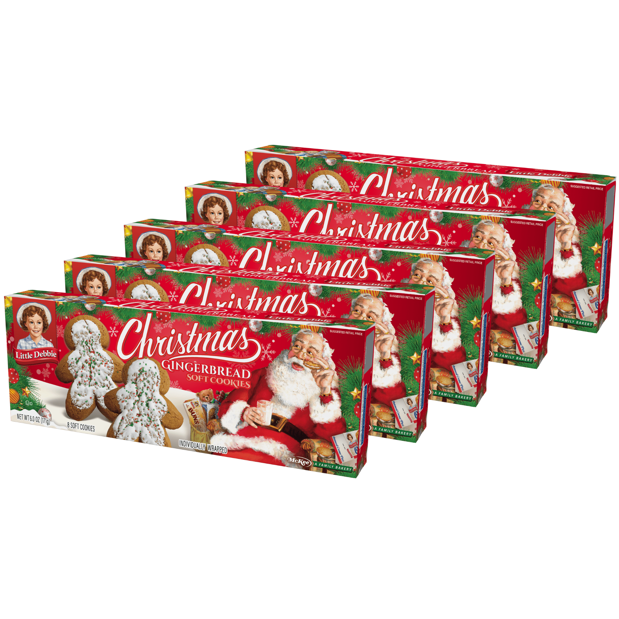 Little Debbie Christmas Gingerbread Soft Cookies, 5 Boxes, 40 ...