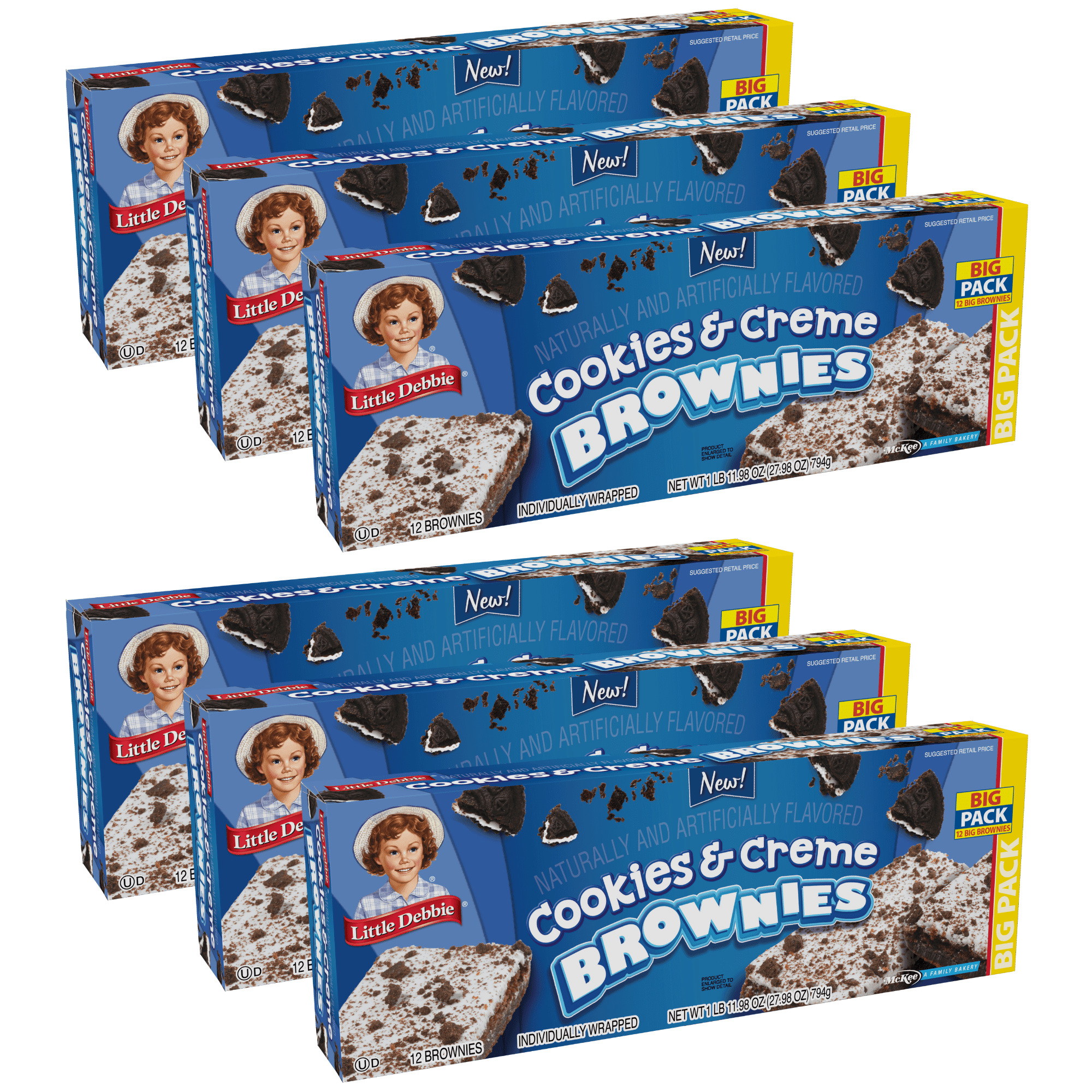 Little Debbie Cookies & Creme Brownies Big Pack, 6 Boxes, 72 Individually Wrapped Brownies ...