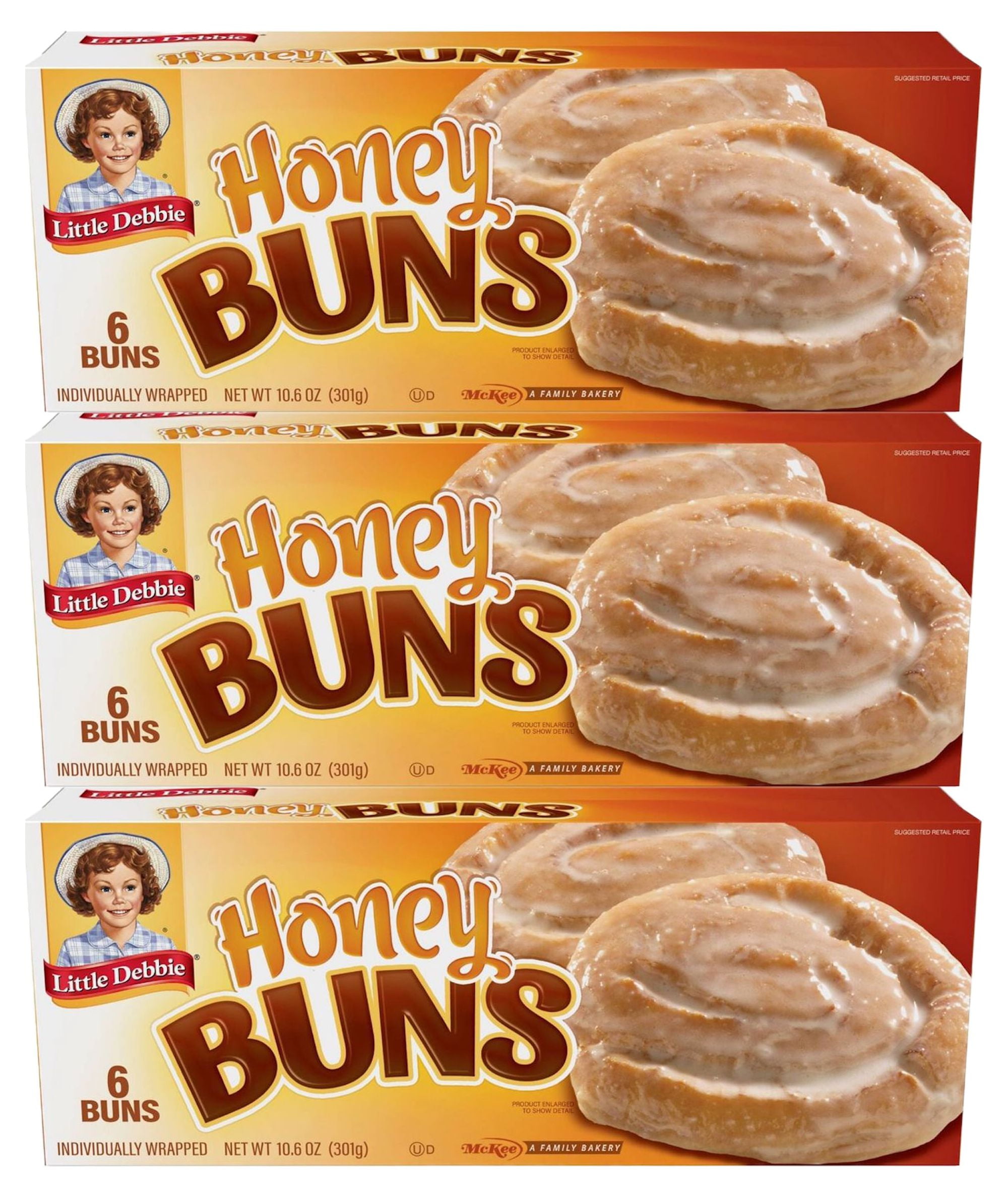 Little Debbie Honey Buns, Individually Wrapped, 6 Count, 3 Pack, Soft Pastry Swirl with Cinnamon ...