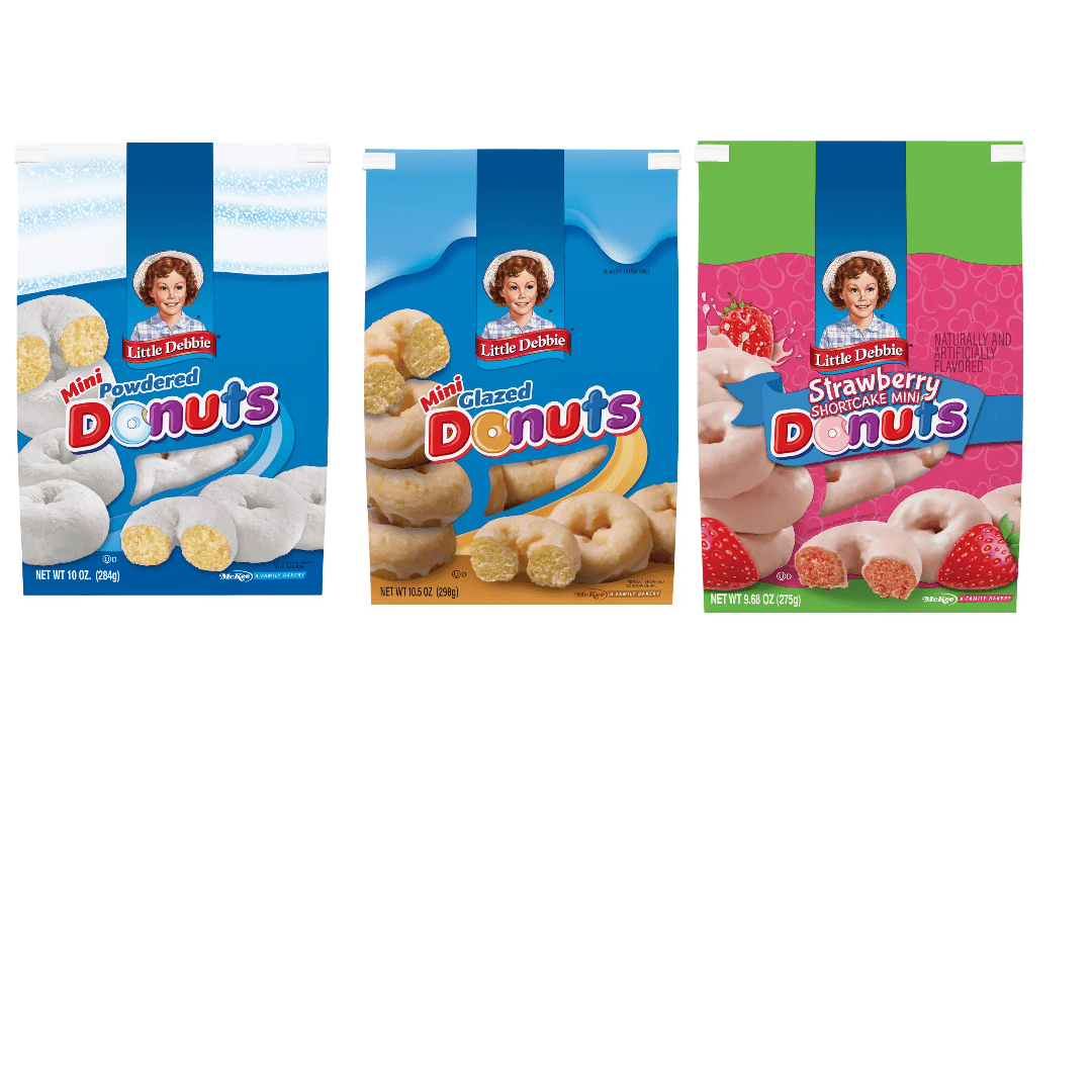 Little Debbie Mini Powdered Donuts, 10 oz&Little Debbie Mini Glazed ...