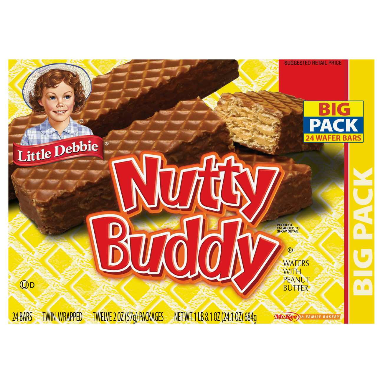 Little Debbie Nutty Buddy Snack Bars, Crunchy Chocolate Coating, Peanut ...