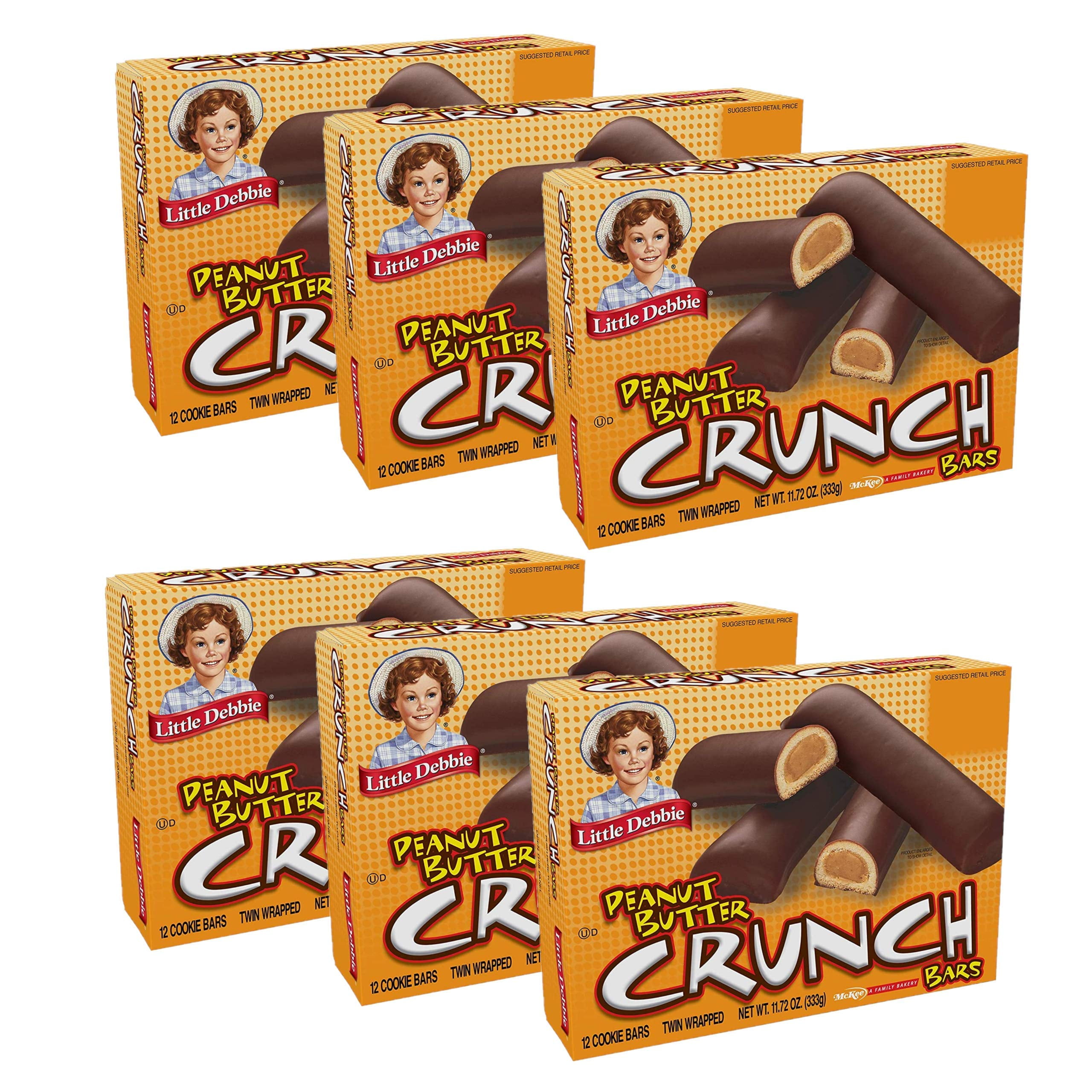 Little Debbie Snack Bakery Peanut Butter Crunch Bars, Chocolate Coated ...