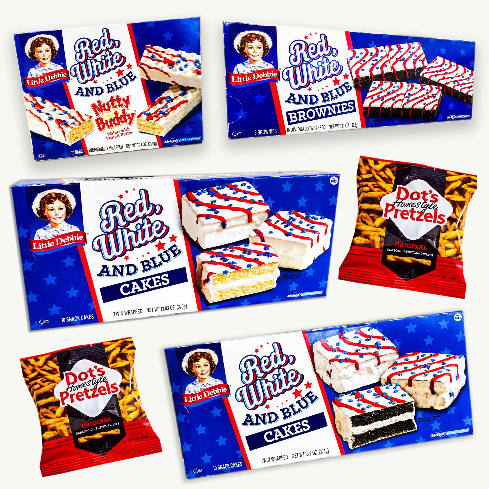 Little Debbie Red White Blue Cakes - Chocolate, Vanilla, Brownies ...