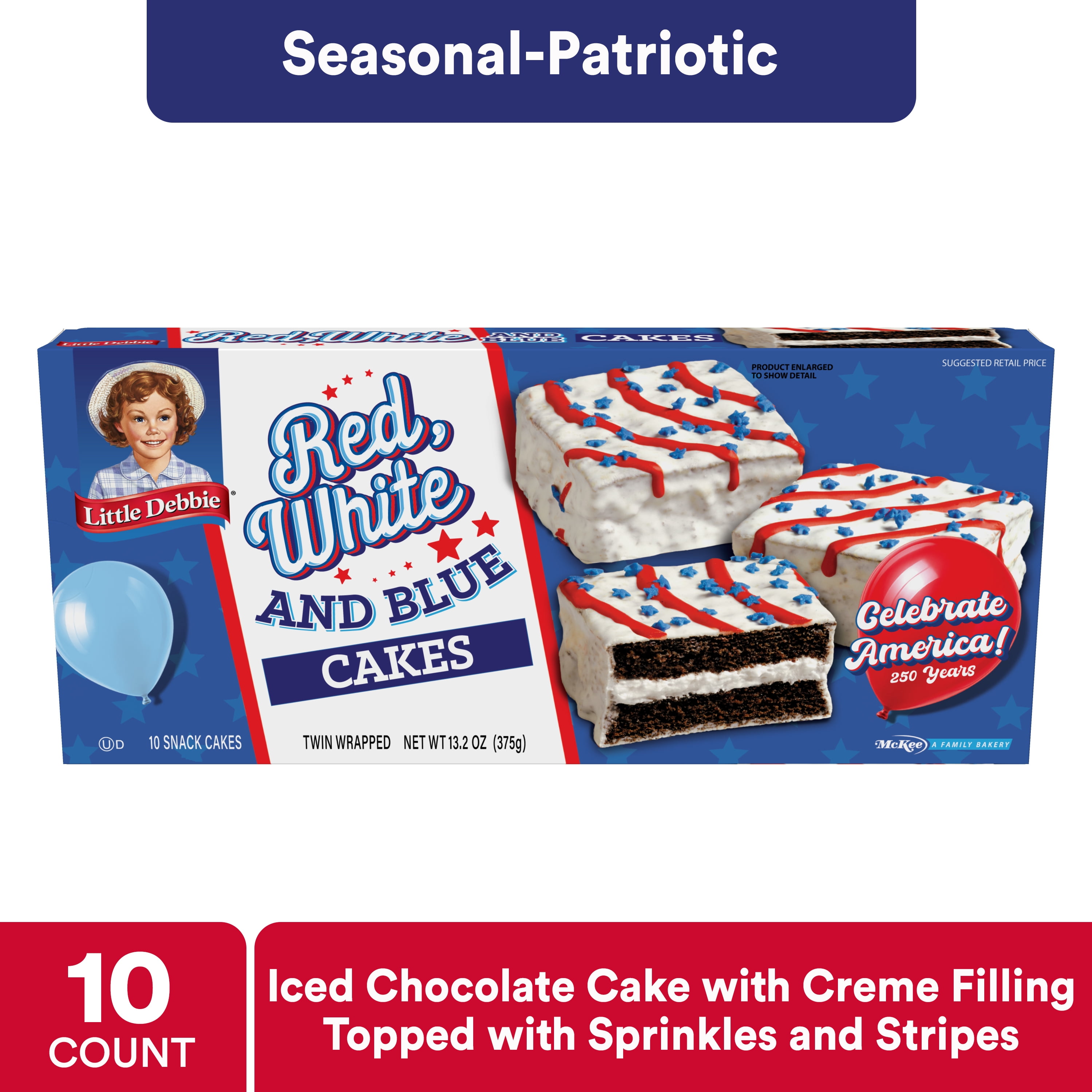 Little Debbie Pre-Priced Red, White & Blue Chocolate Snack Cakes, Box ...