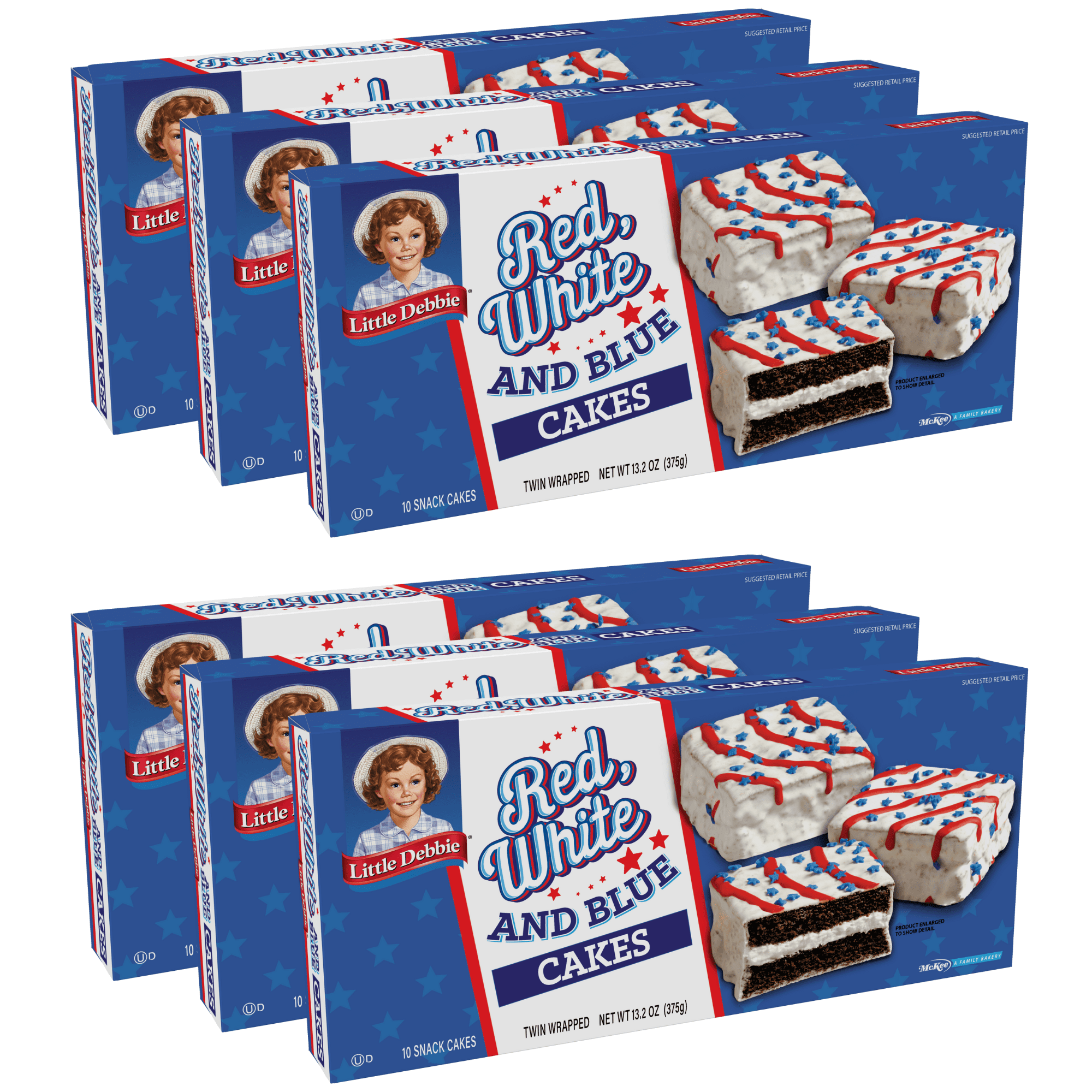 Little Debbie Red, White and Blue Cakes, Cream Filled, 6 Boxes of 60 ...