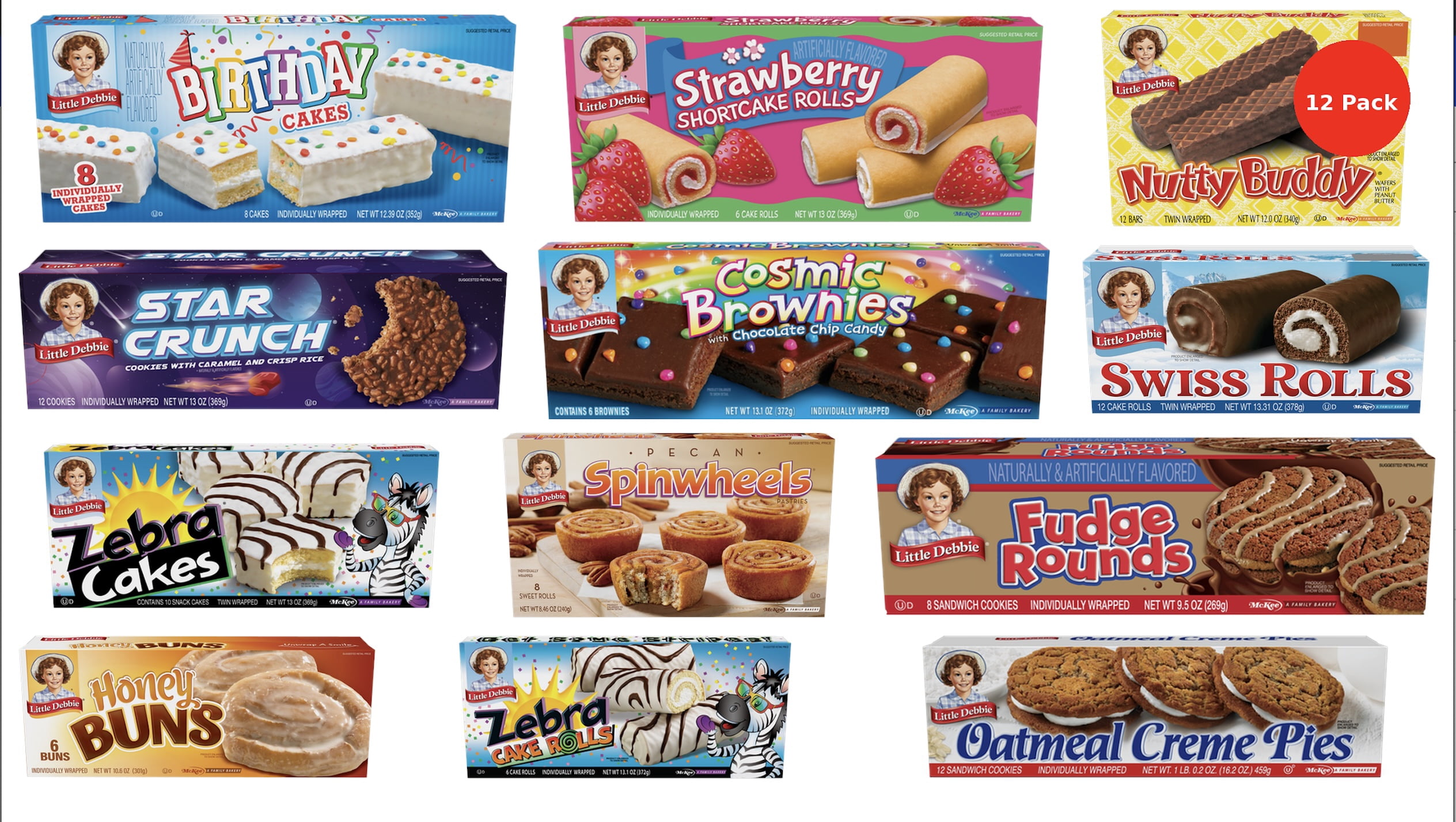Little Debbie Snack Cake Combo (12 Pack) – Oatmeal Creme Pies ...