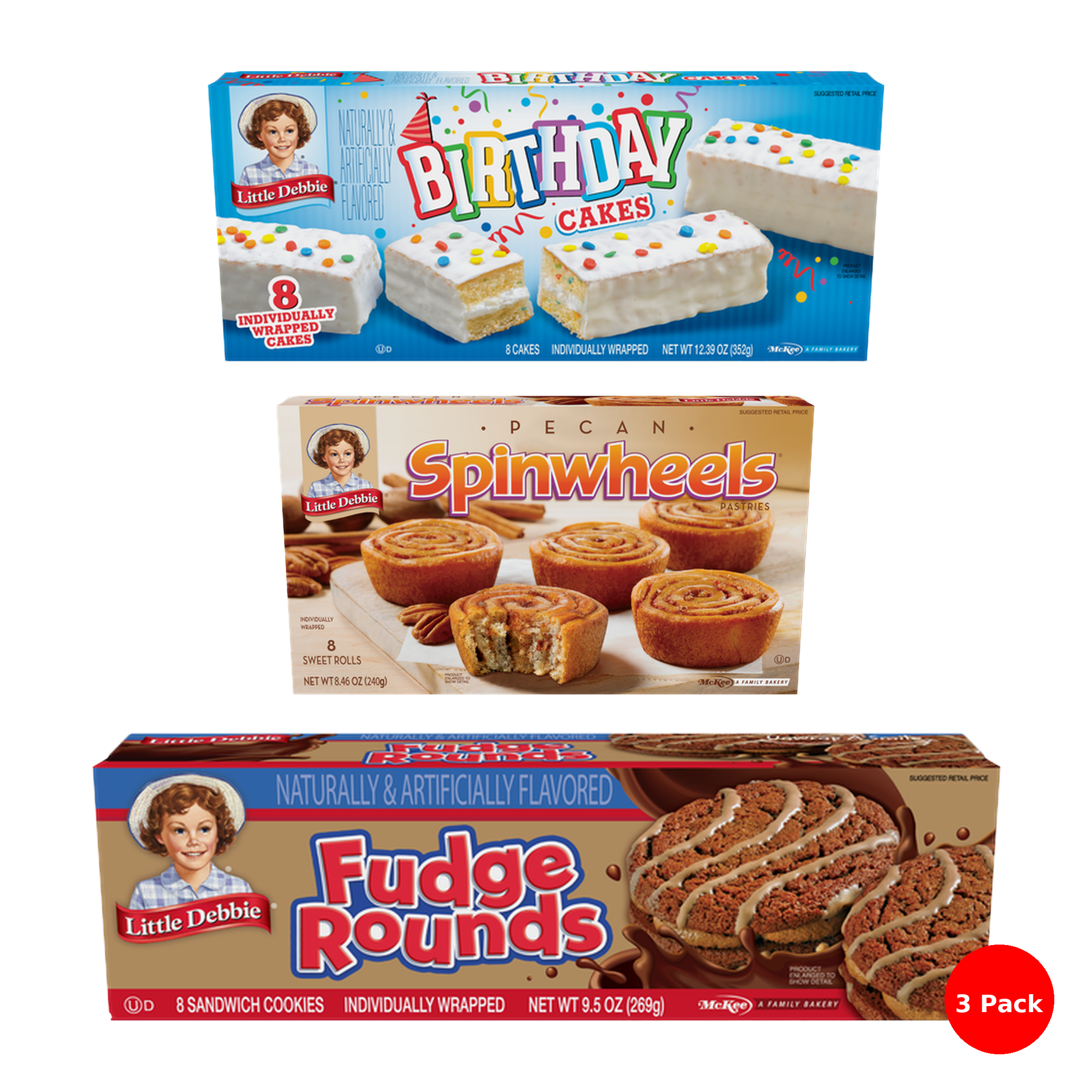 Little Debbie Snack Cake Combo (3 Pack) – Fudge Rounds - 8 Sandwich ...
