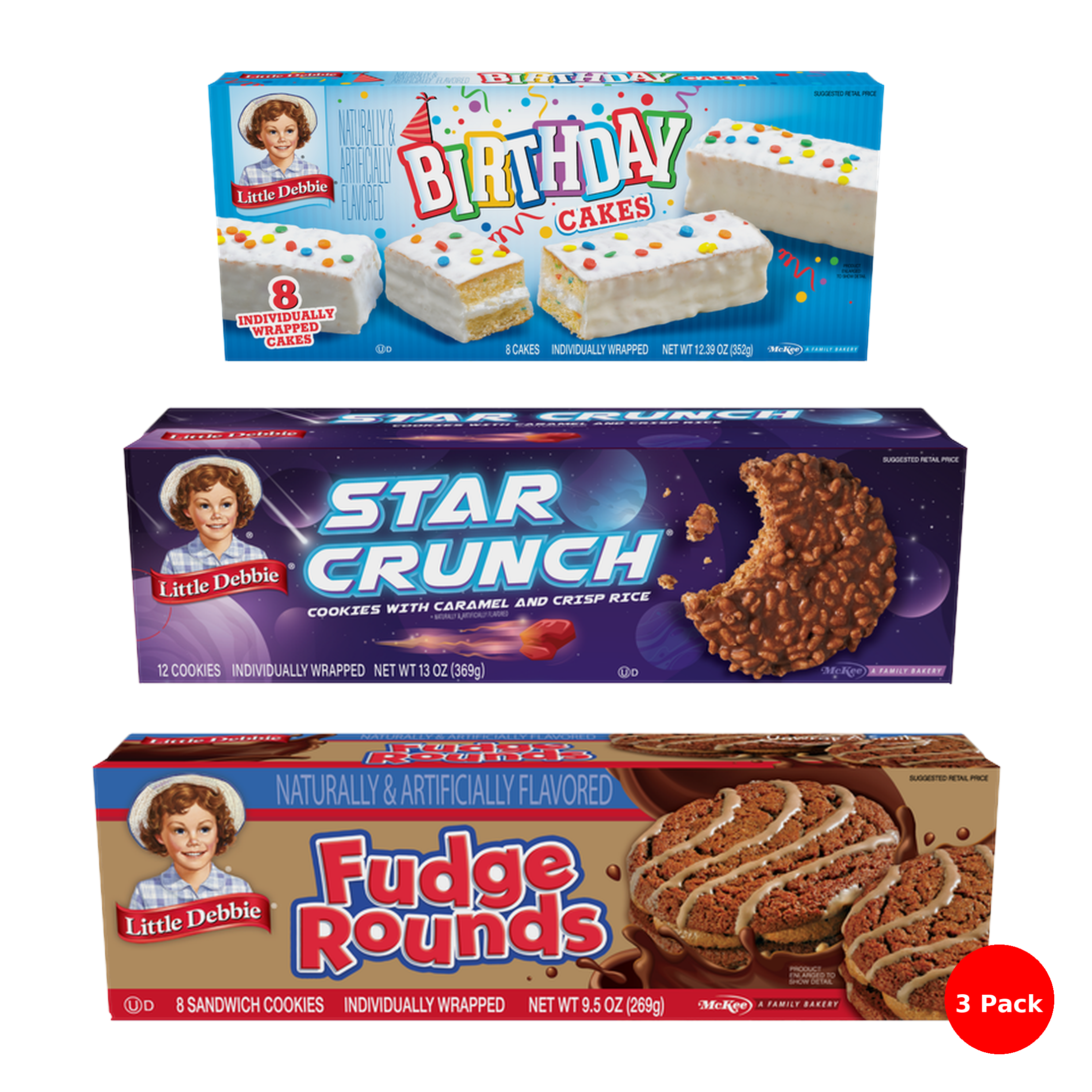 Little Debbie Snack Cake Combo (3 Pack) – Fudge Rounds - 8 Sandwich ...