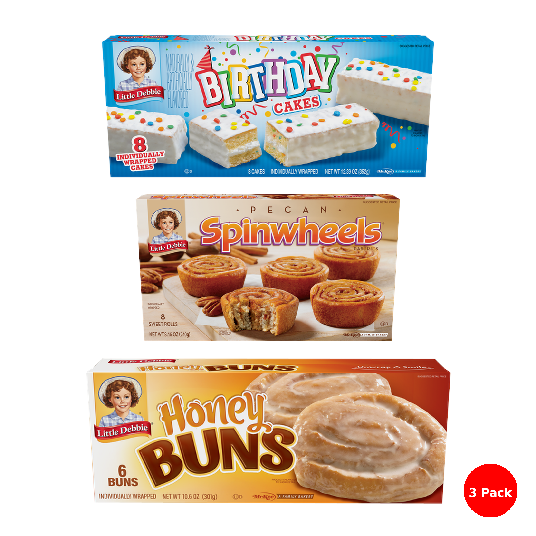 Little Debbie Snack Cake Combo (3 Pack) – Honey Buns - 6 Buns, Pecan ...