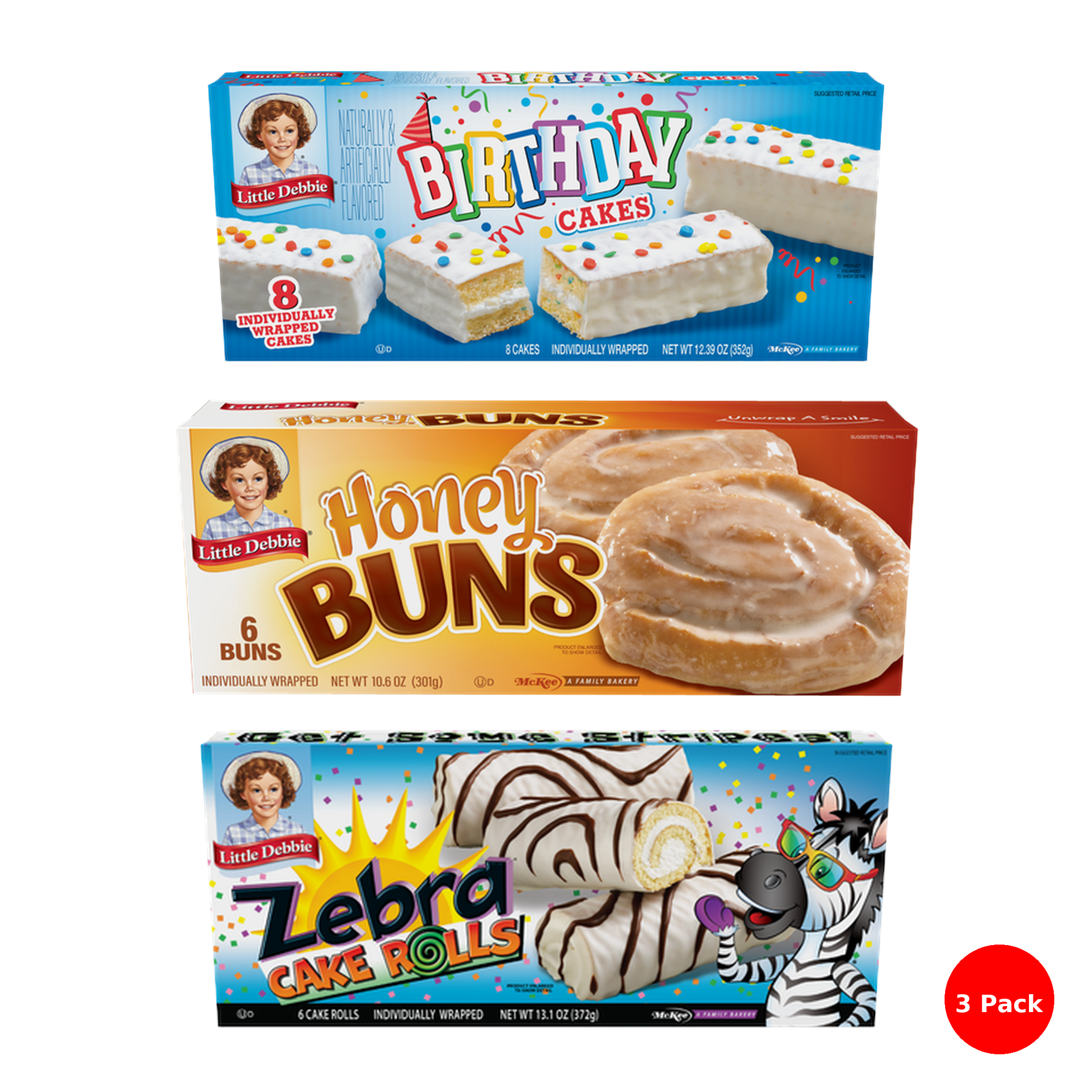Little Debbie Snack Cake Combo (3 Pack) – Honey Buns - 6 Buns, Zebra ...