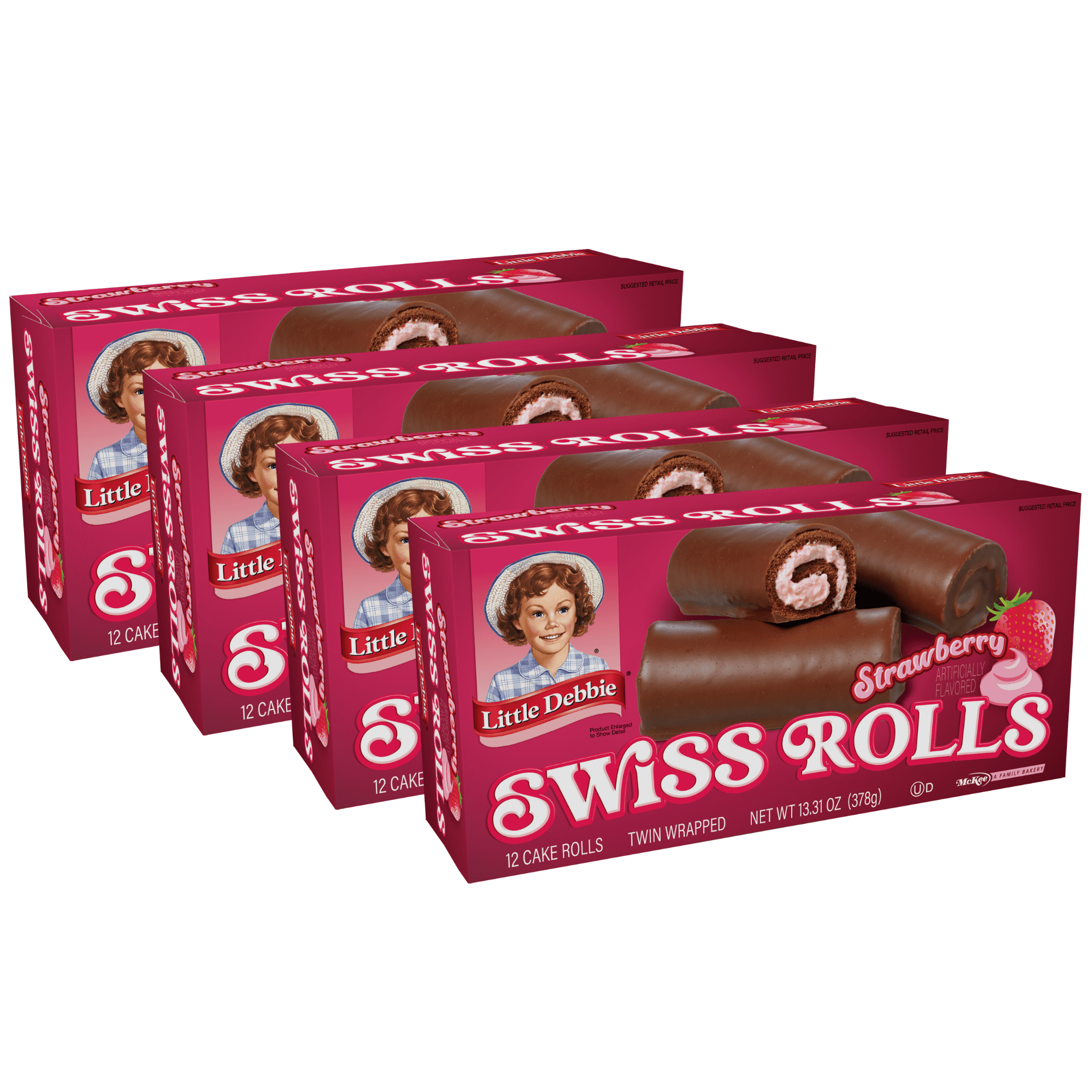 Little Debbie Strawberry Swiss Rolls, 4 Boxes, Cake Rolls Snack ...