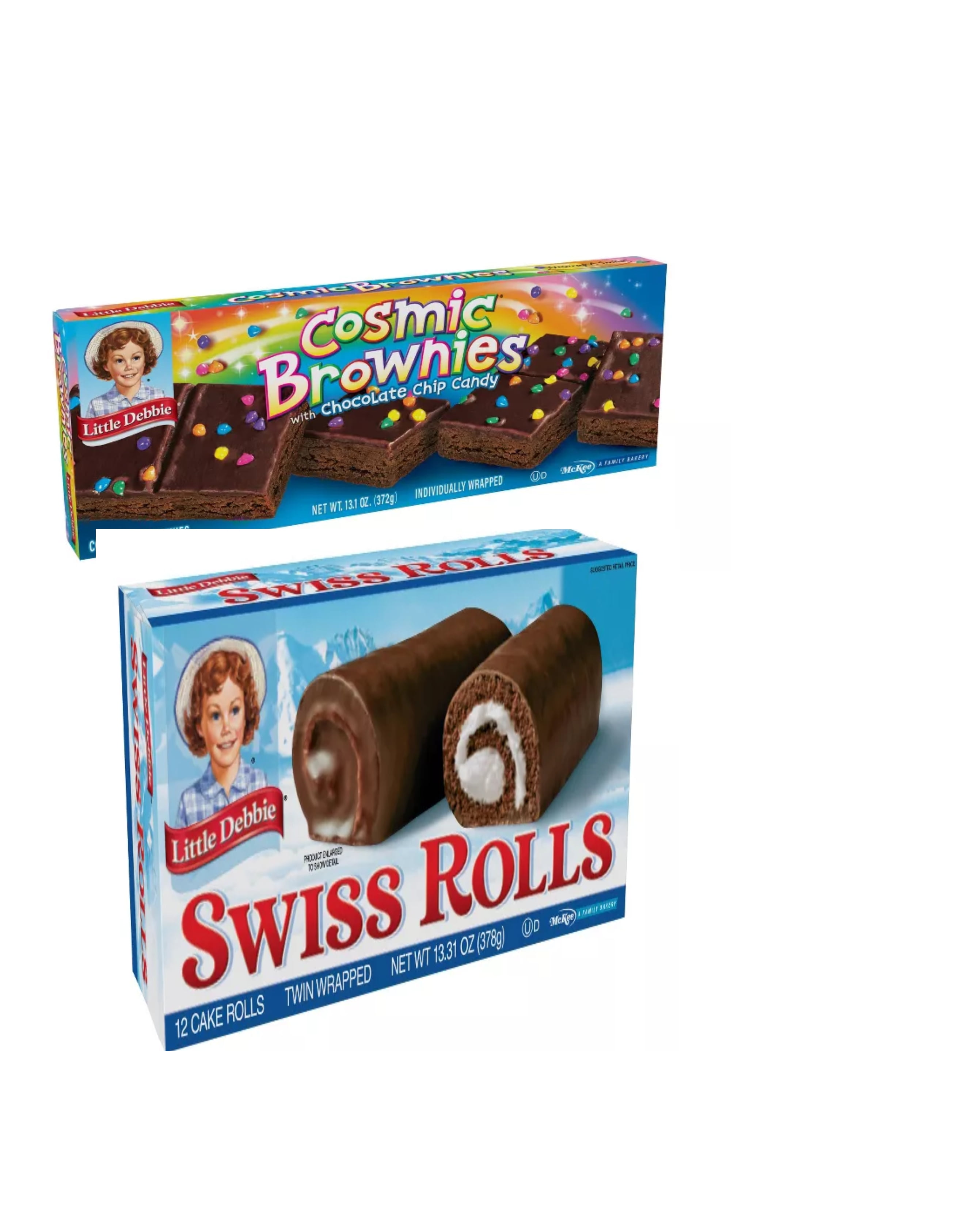 Little Debbie combo pack featuring Cosmic Brownies and Swiss Rolls. The 6ct/13.1oz Cosmic ...