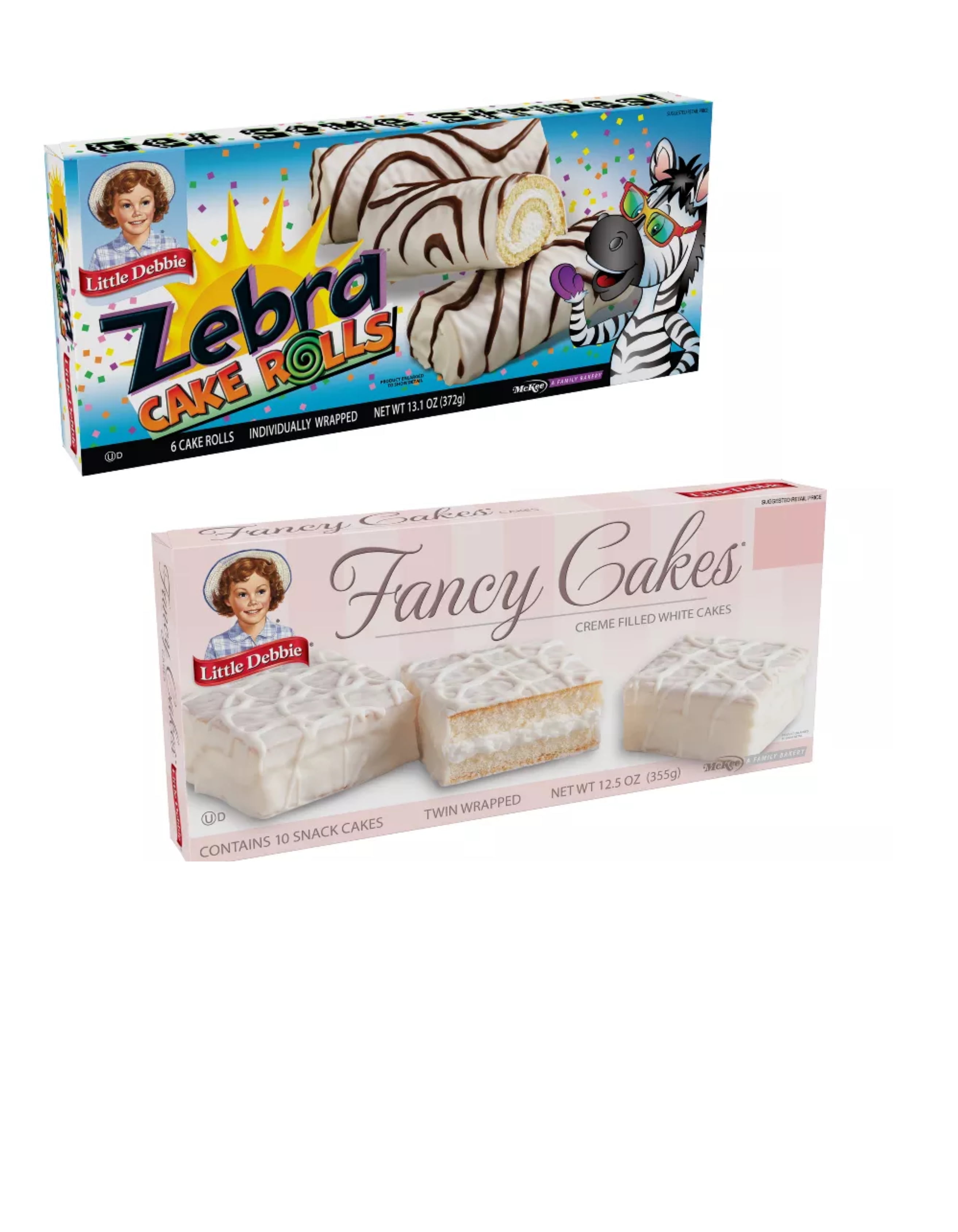 Little Debbie combo pack featuring Zebra Cake Rolls and Fancy Cake ...
