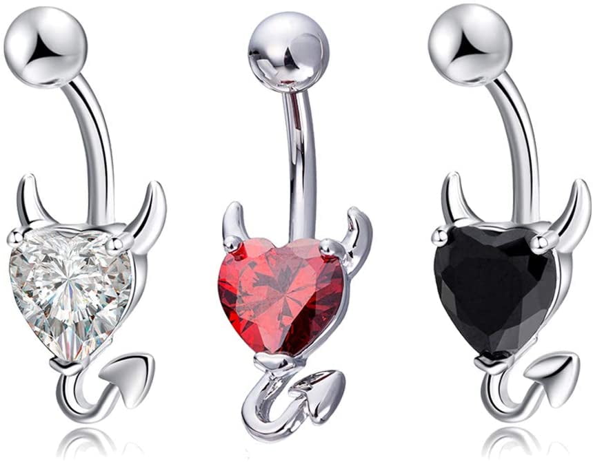Little Devil Heart Shaped Belly Button Button 3X Devil Heart Crystal ...