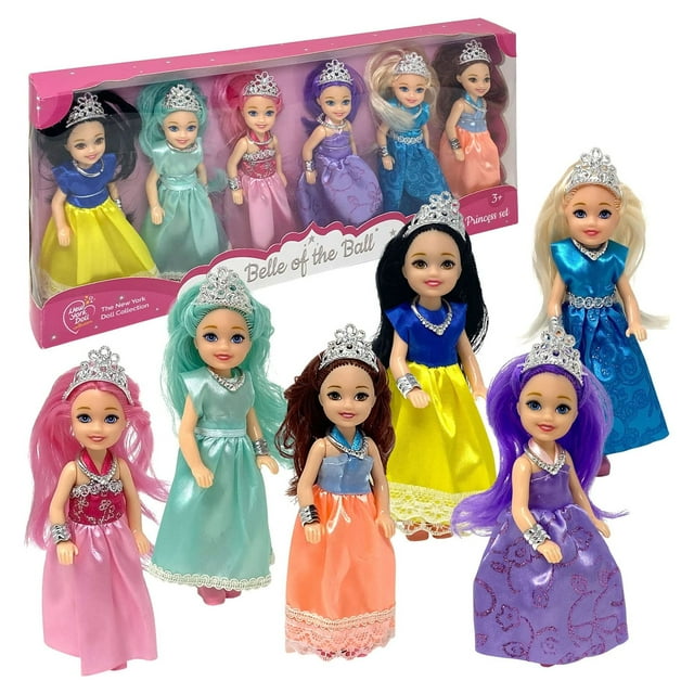 Mini Princess Dolls Set of 6 with Tiaras and Accessories for Dollhouse ...