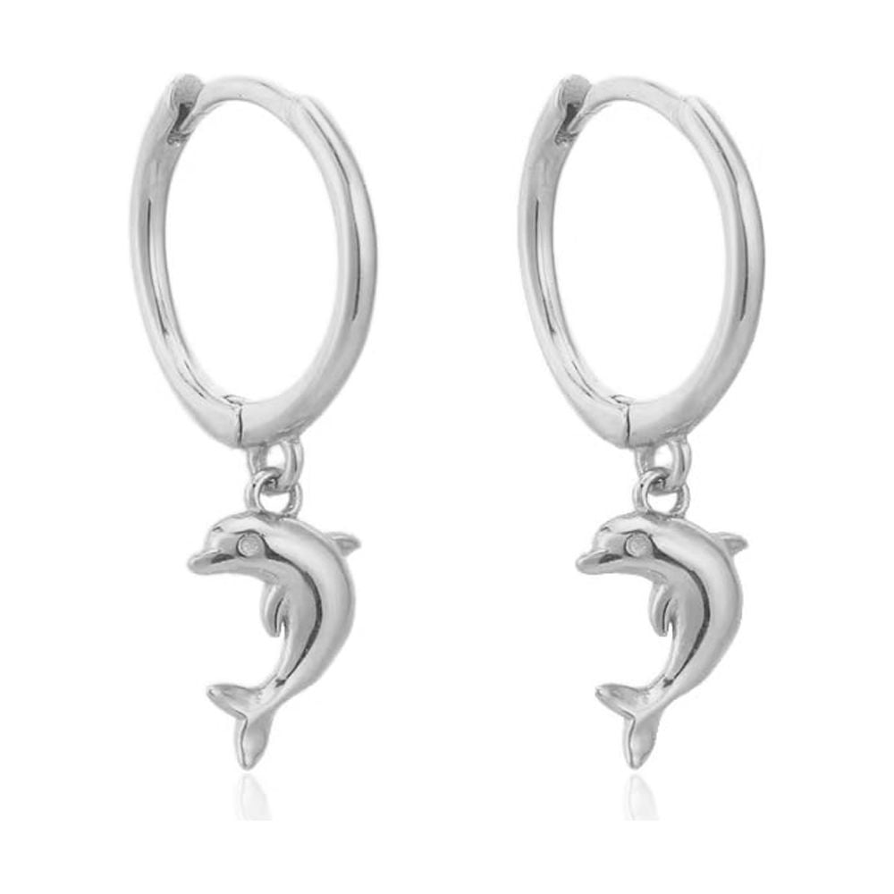 Little Dolphin Dangle Hoop Earrings Sterling Silver S925 for Women ...