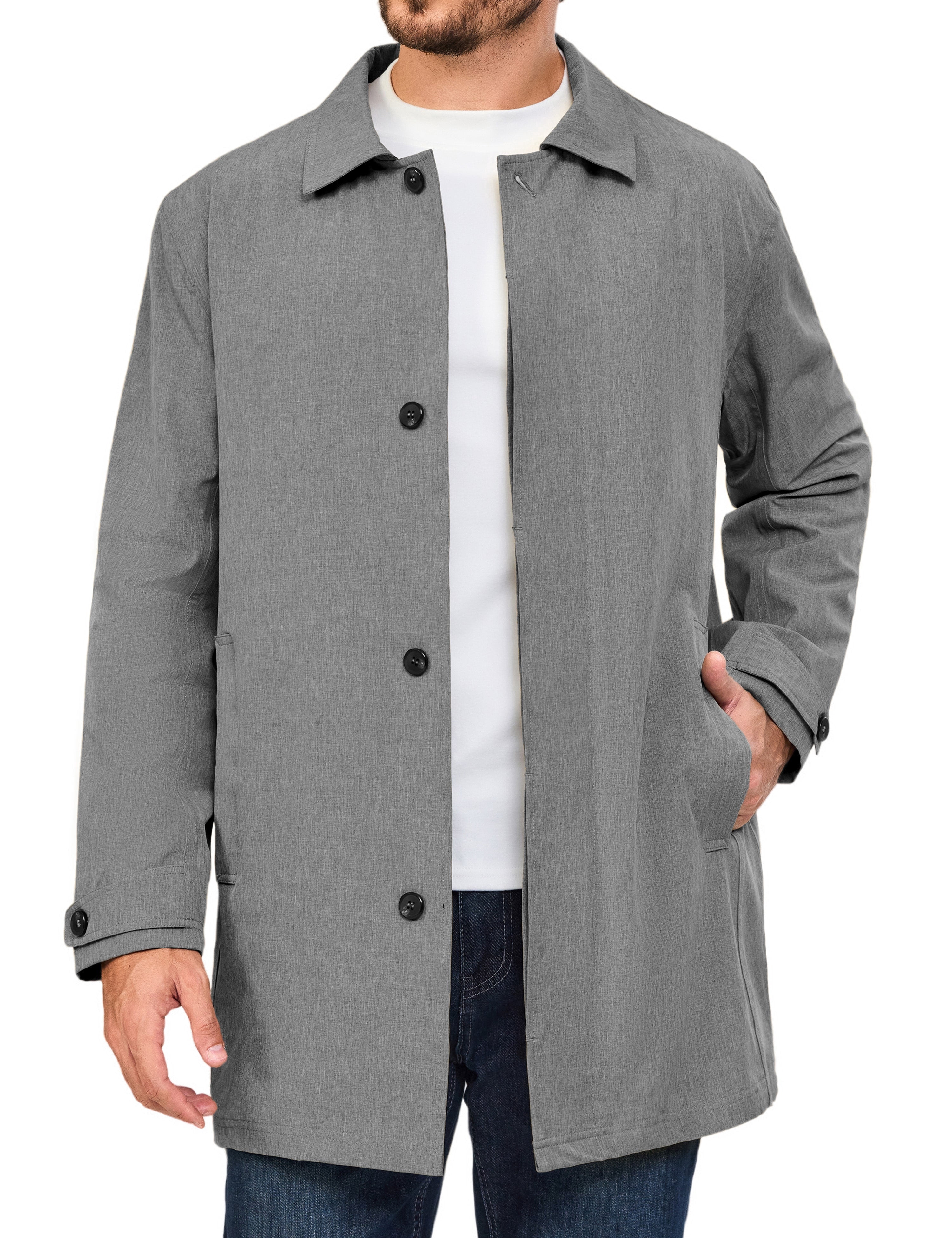 Little Donkey Andy Men's Waterproof Mid-Length Trench Coat, Lightweight Long Rain Coat, Single ...