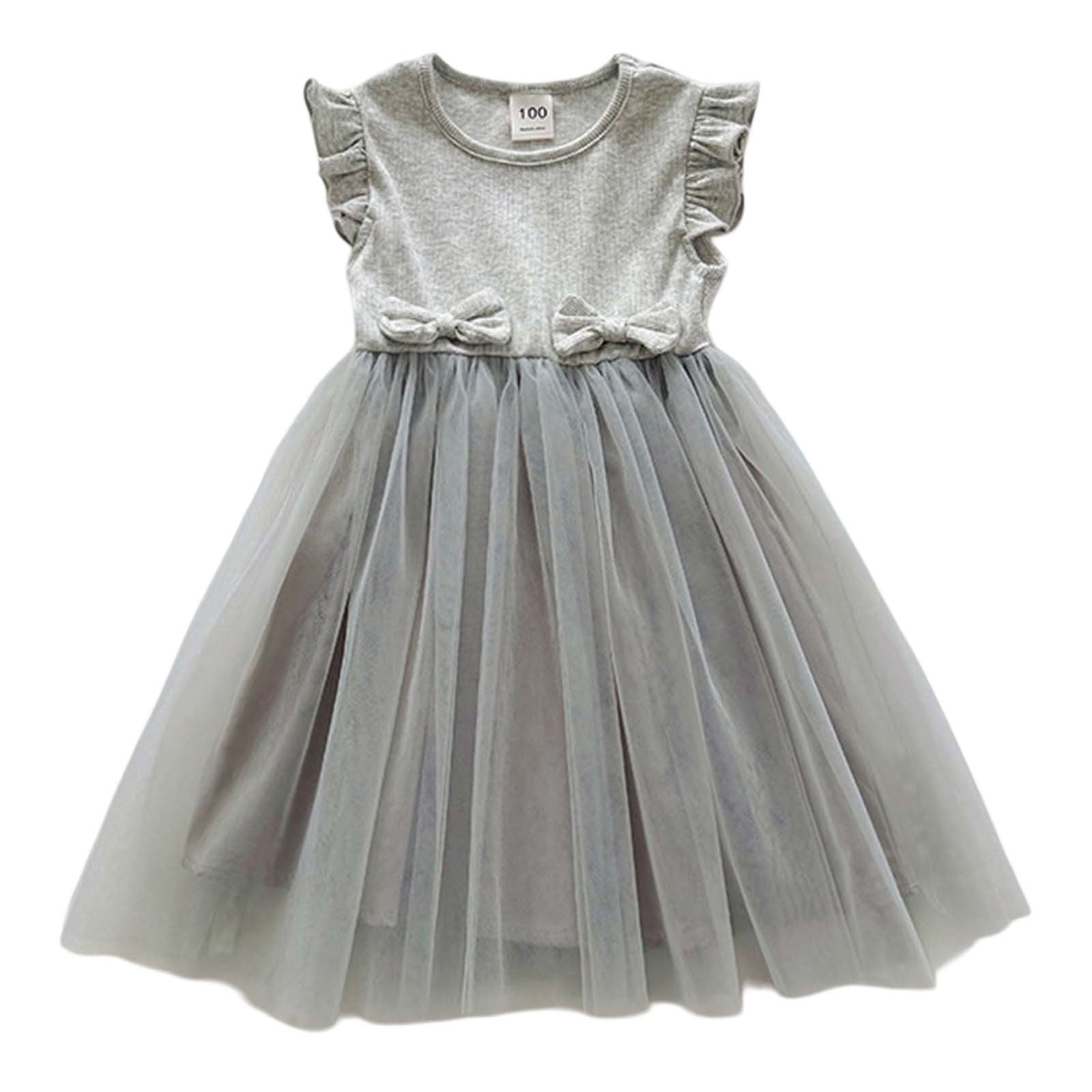 Little Dresses For Girls Fly Sleeves Prints Embroidery Bowknot Dance ...