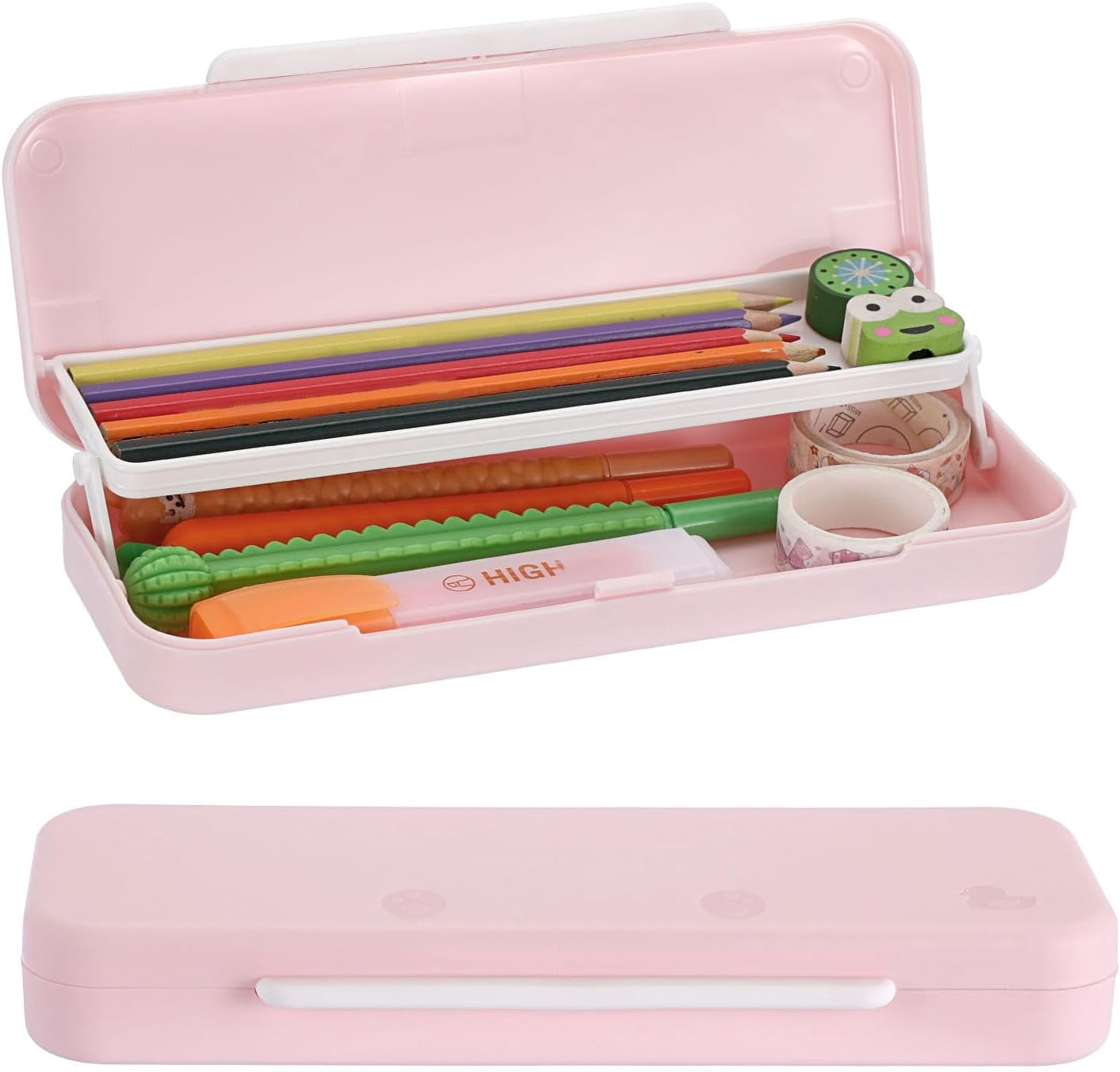 Little Duck Double Layers Plastic Pencil Box Cute Pen Box Organizer ...