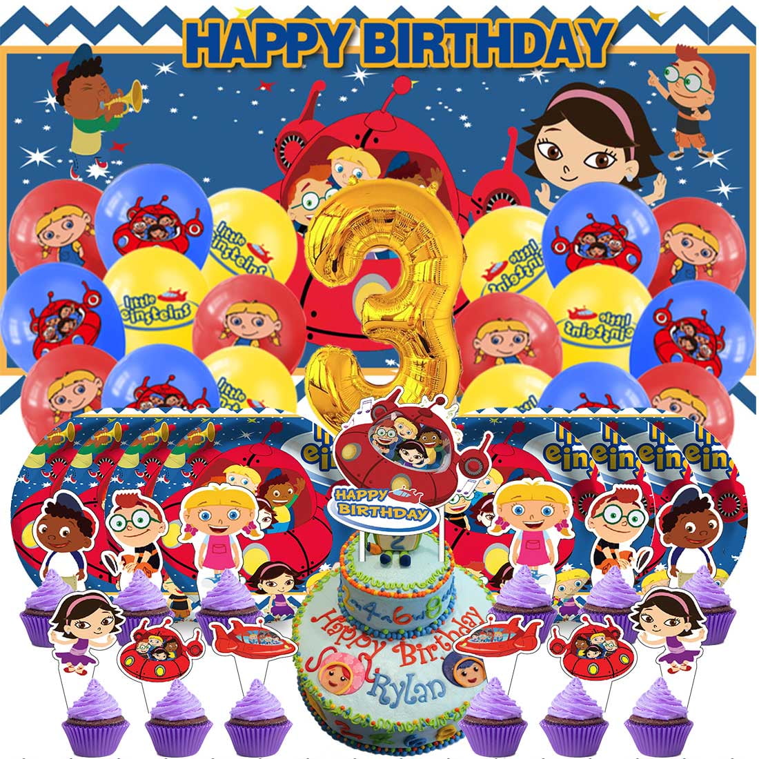 Little Einsteins Balloons Party Supplies 3rd Decor Tableware Birthday Cake Topper Decorations ...
