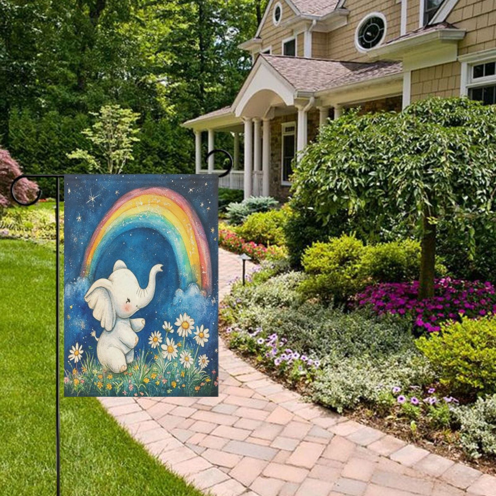 Little Elephants Rainbow Garden Flag Double Sided 12 x 18 Inch Outside ...