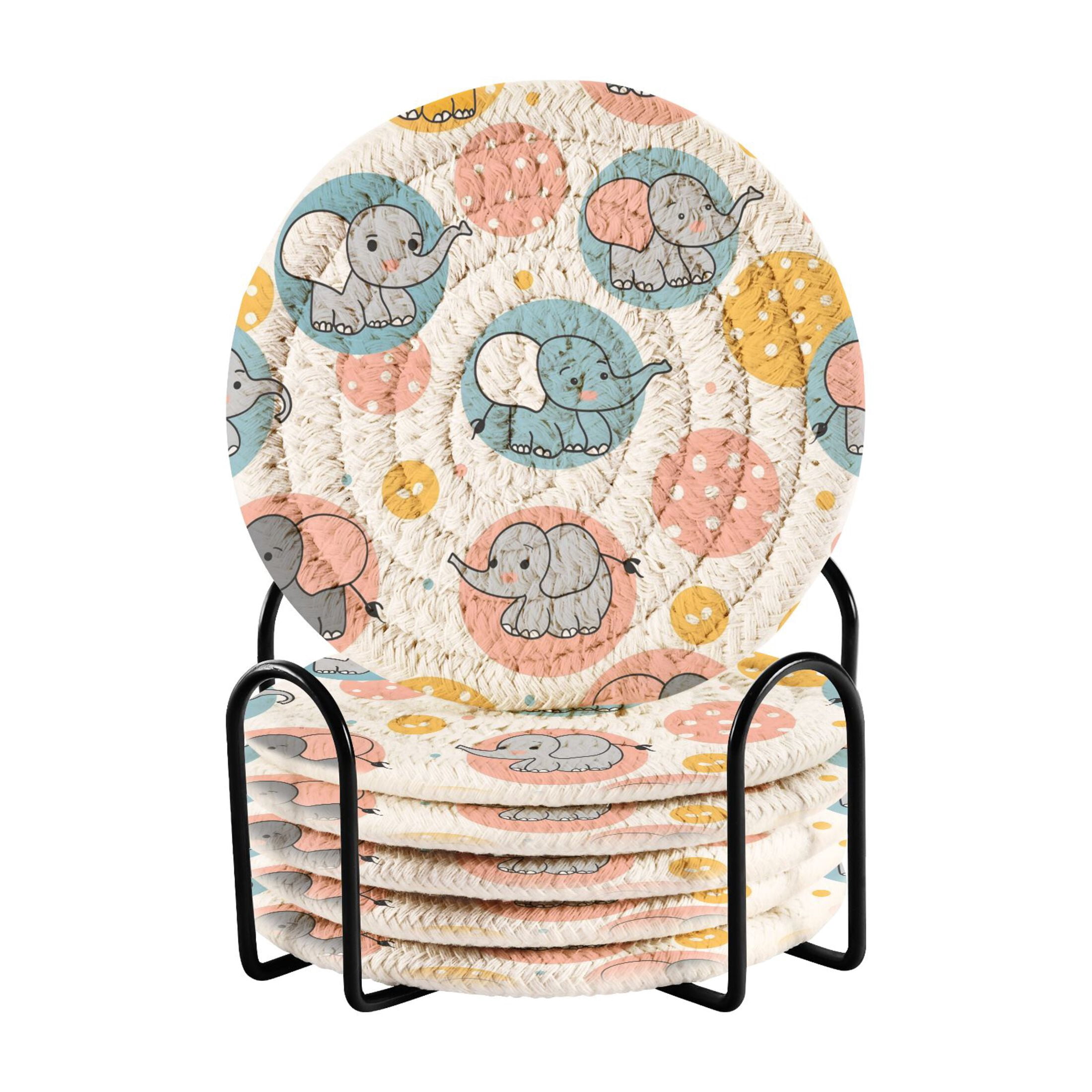 Little Elephants in Circles Drinking Coasters Cup Mat with Holder for ...