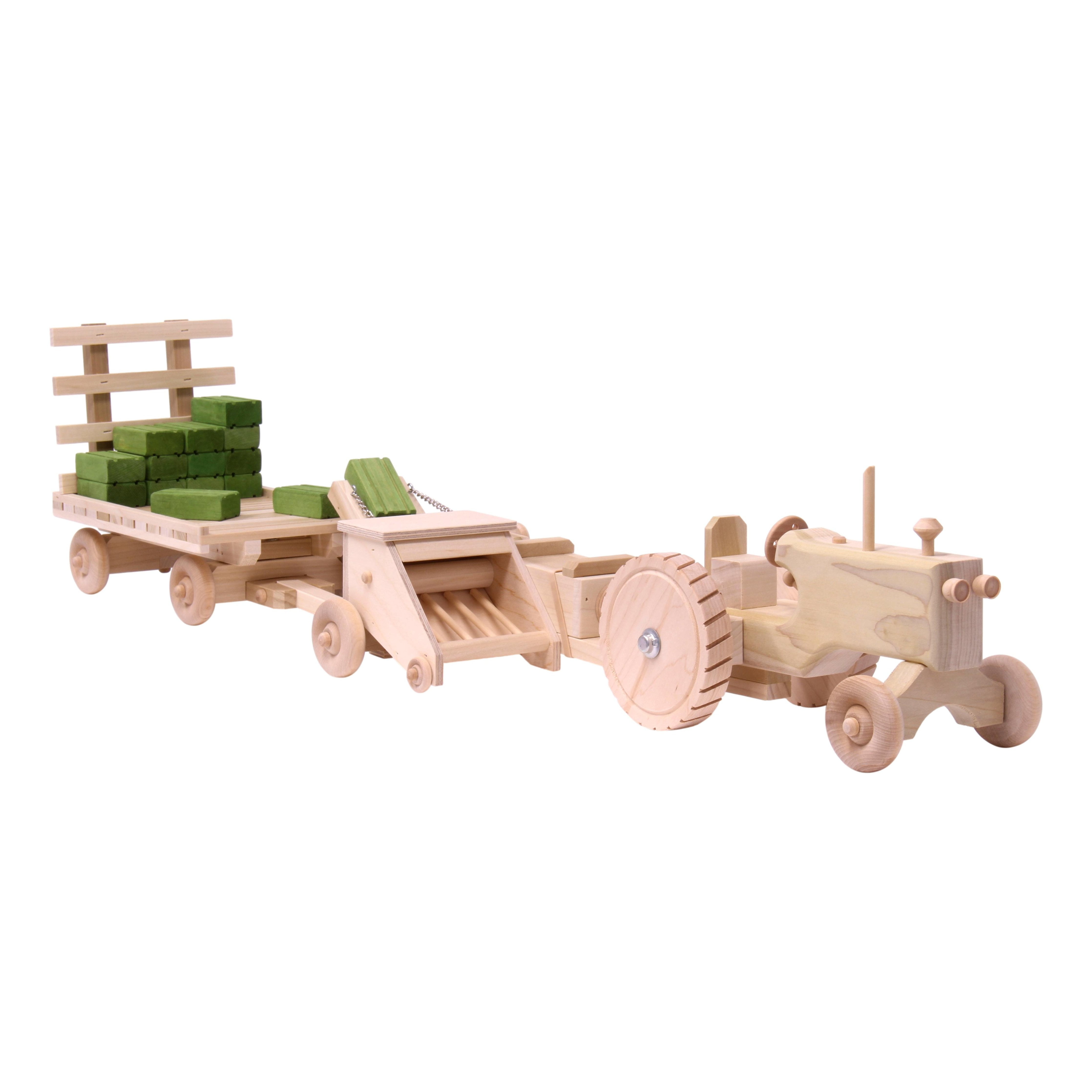Little Farmer Hay Baling Toy Set - Wooden Toy Tractor, Hay Baler, Hay ...