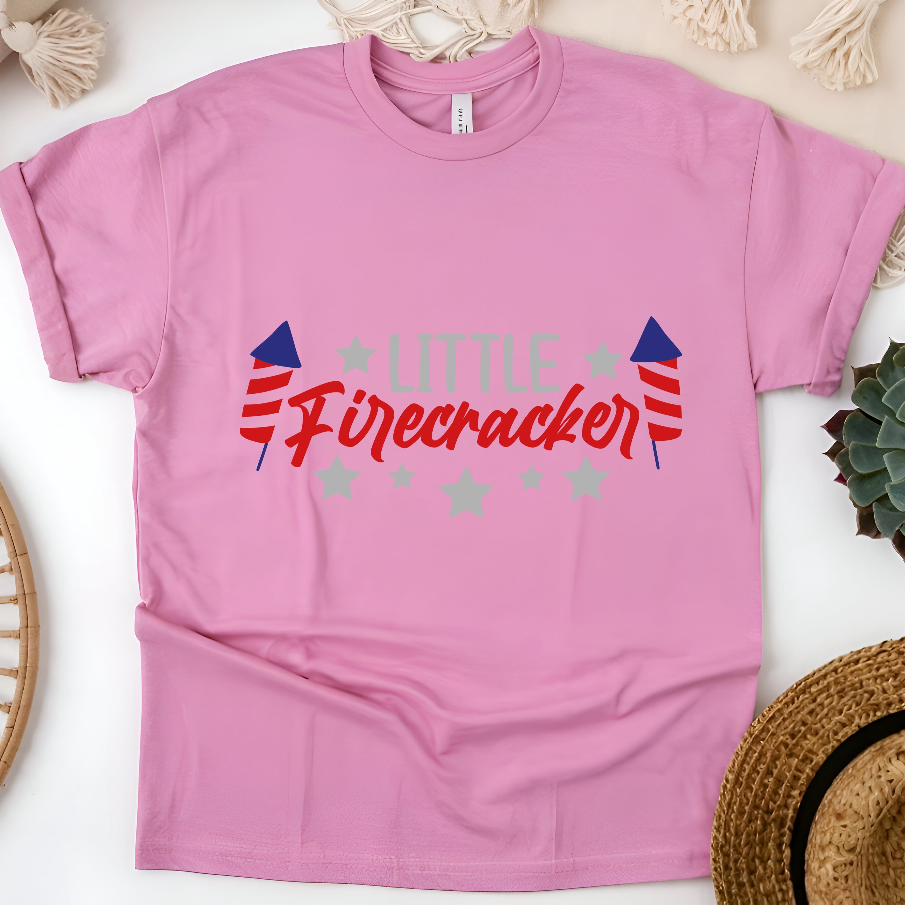 Little Firecracker Kids T-Shirt, Patriotic Red White Blue Rocket Tee ...