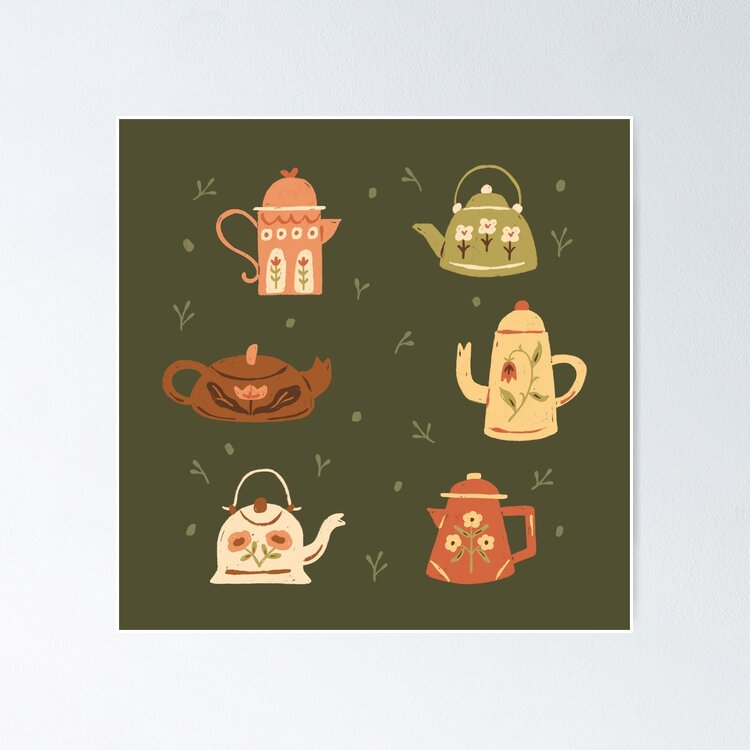 Little Floral Teapots Poster, UNFRAMED-18x24 - Walmart.com