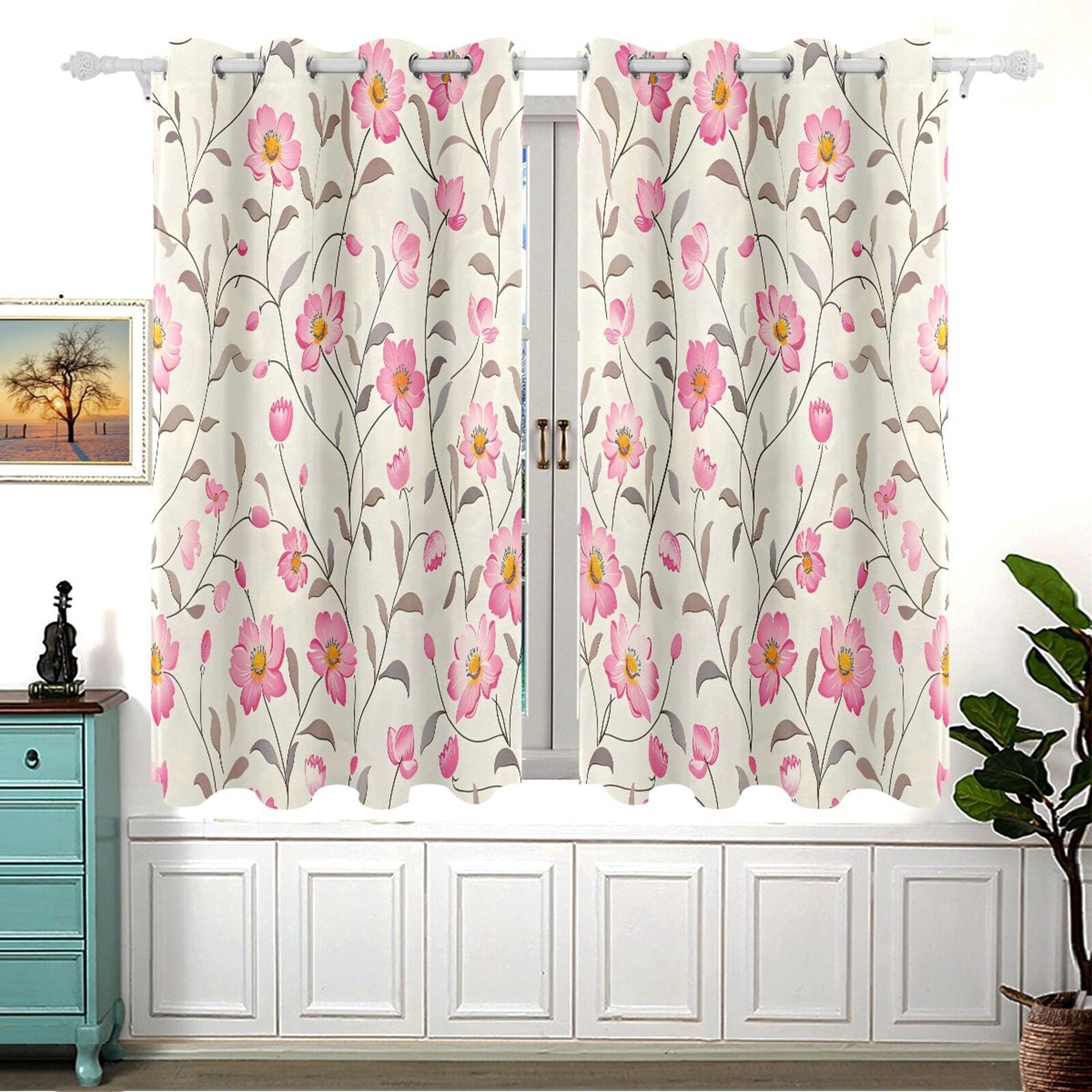 Little Flowers Floral Curtains Grommet Black Out 54 Inch Length Curtain ...