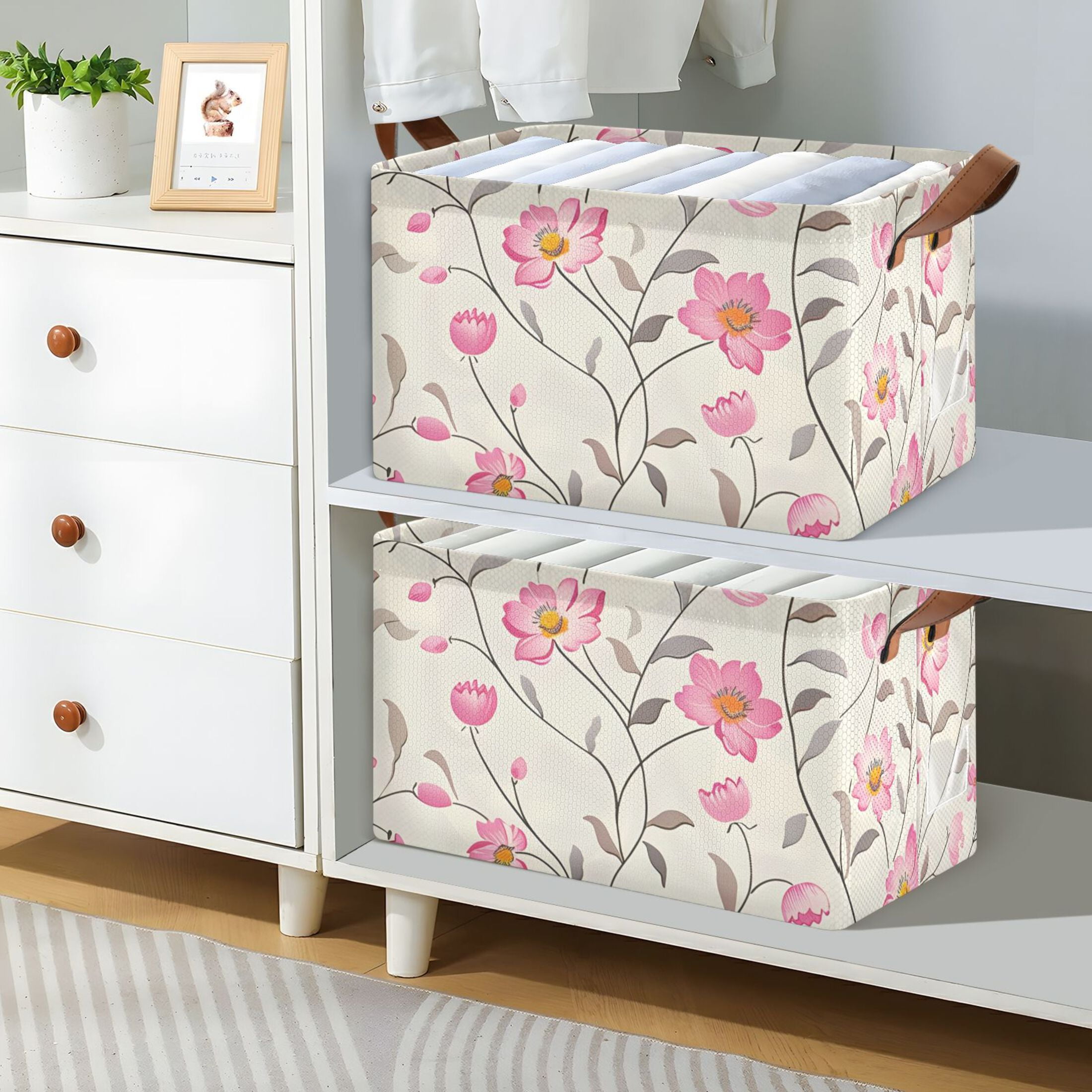 Little Flowers Floral Foldable Storage Large Fabric Storage Baskets ...