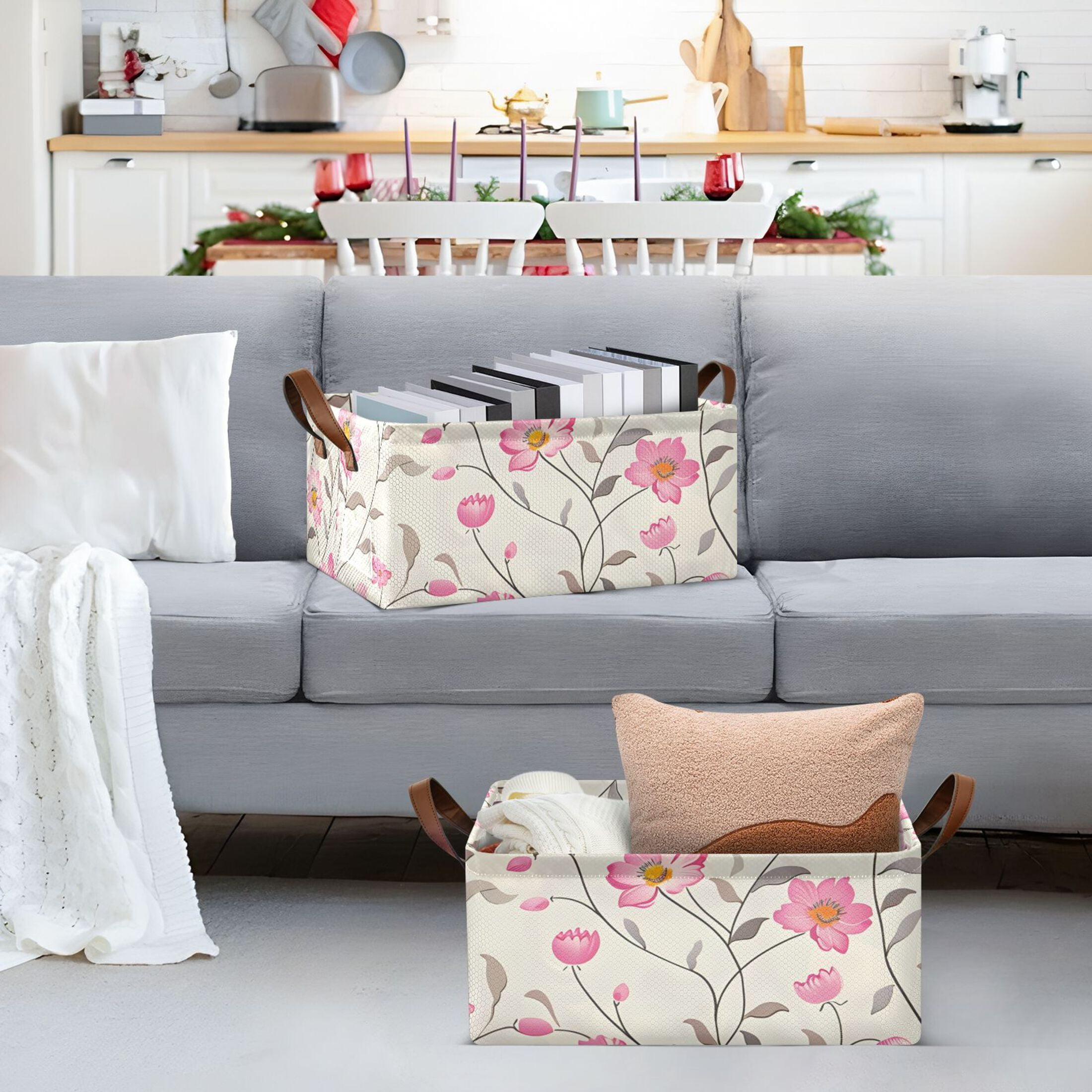 Little Flowers Floral Storage Bins with Handles Foldable Storage ...