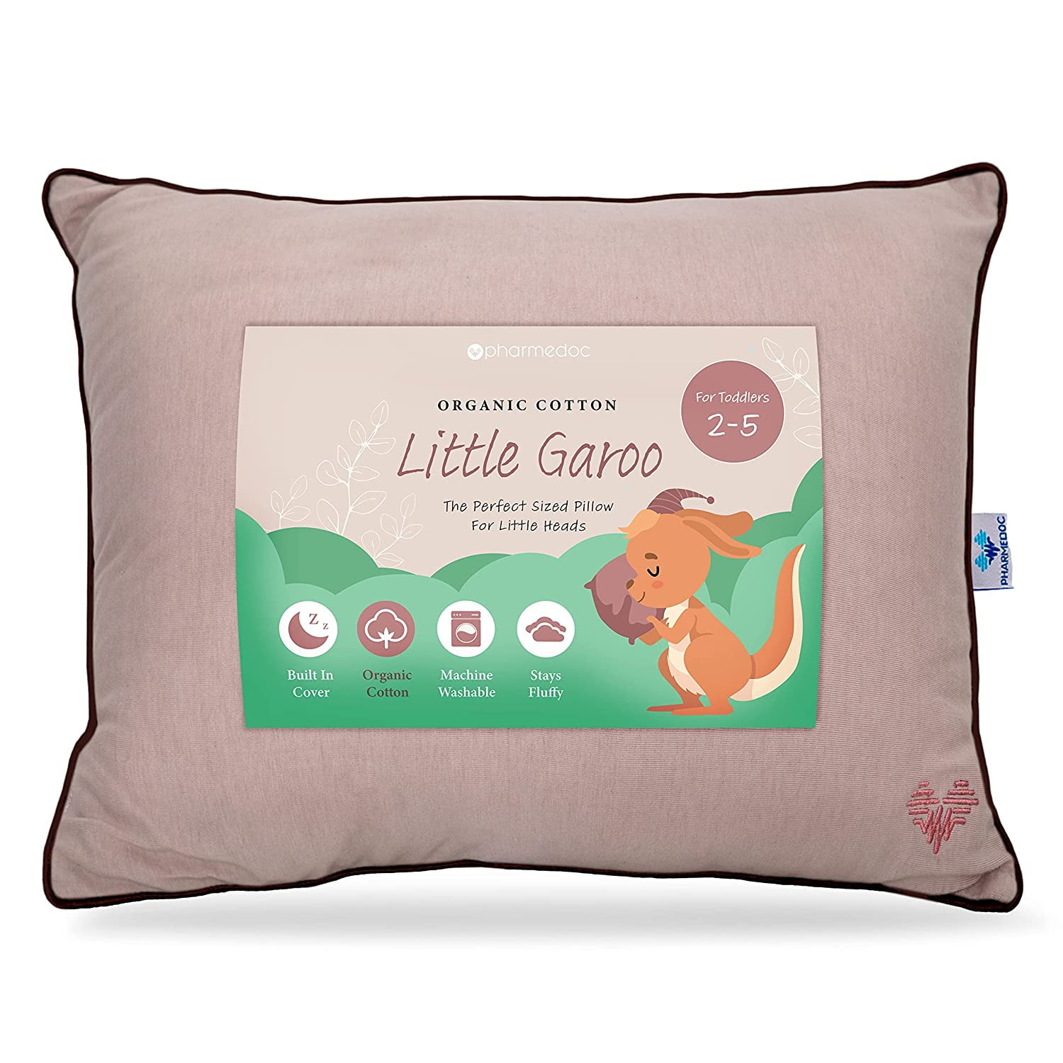 Little Garoo Organic Cotton Toddler Pillow, First Pillow, Mocha, 14x19 ...