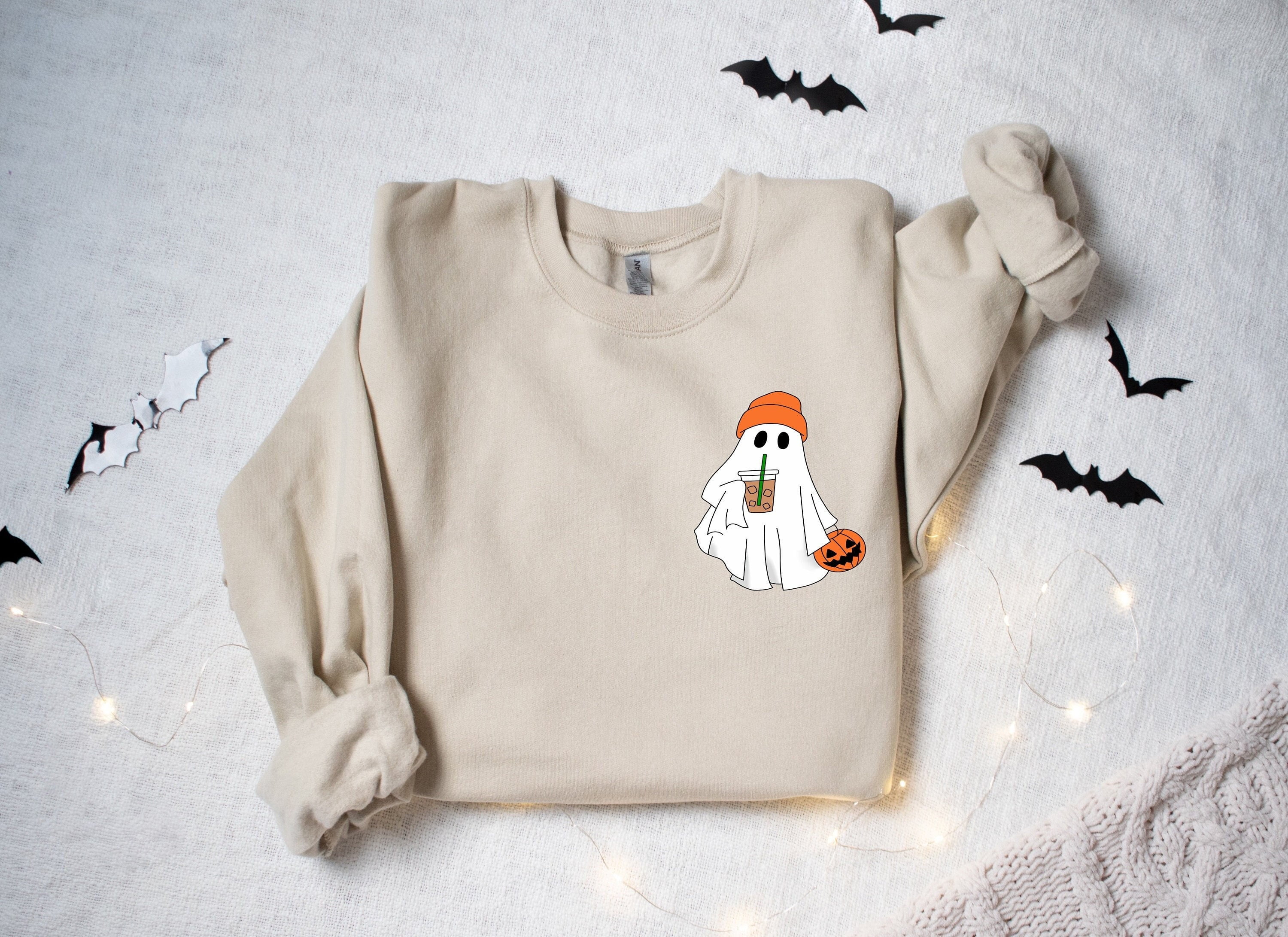 Little Ghost Ice Coffee Shirt, Ghost T-Shirt, Halloween Tee, Cute Ghost ...