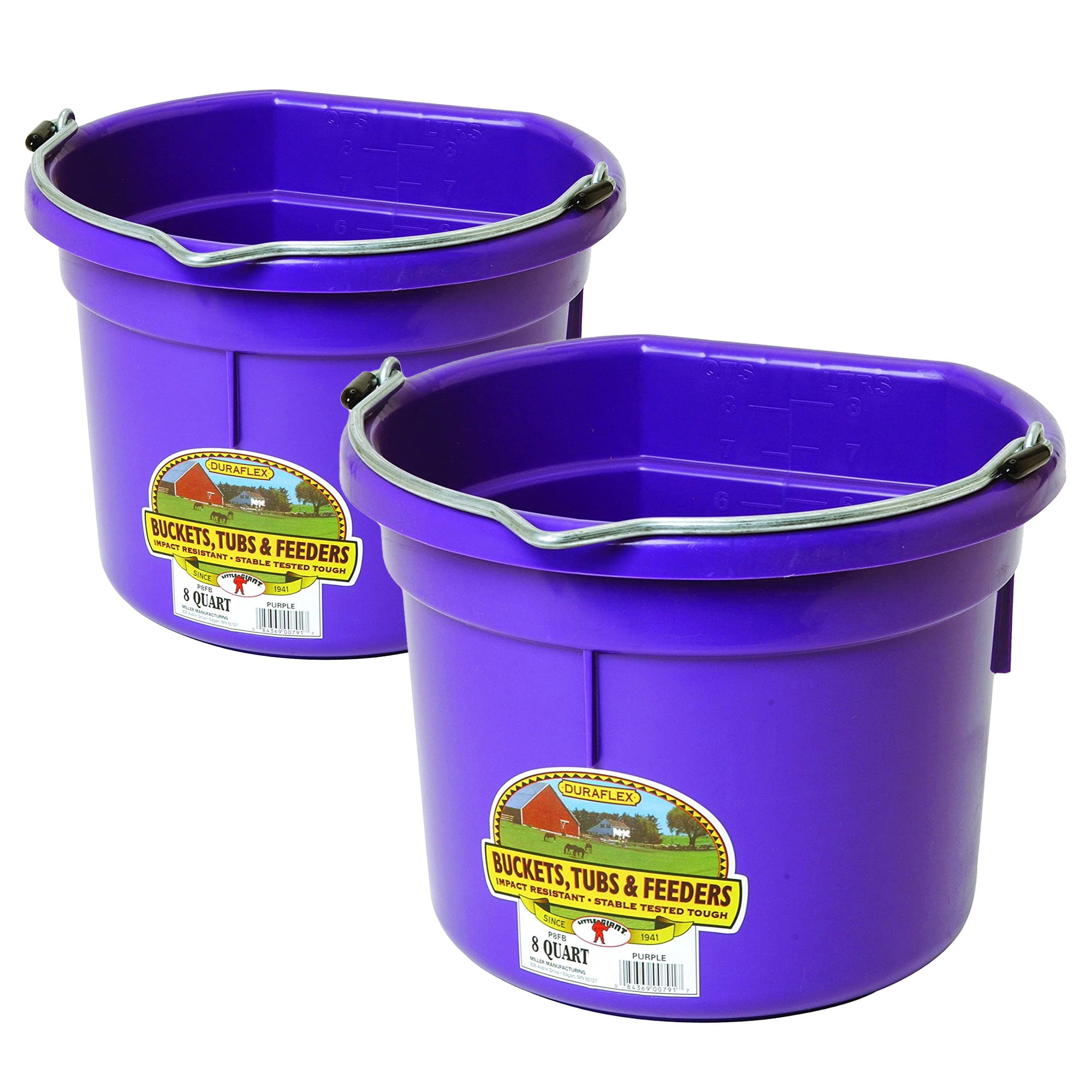 Little Giant 2 Gallon All Purpose Flat Back Plastic Bucket, Purple, (2 ...