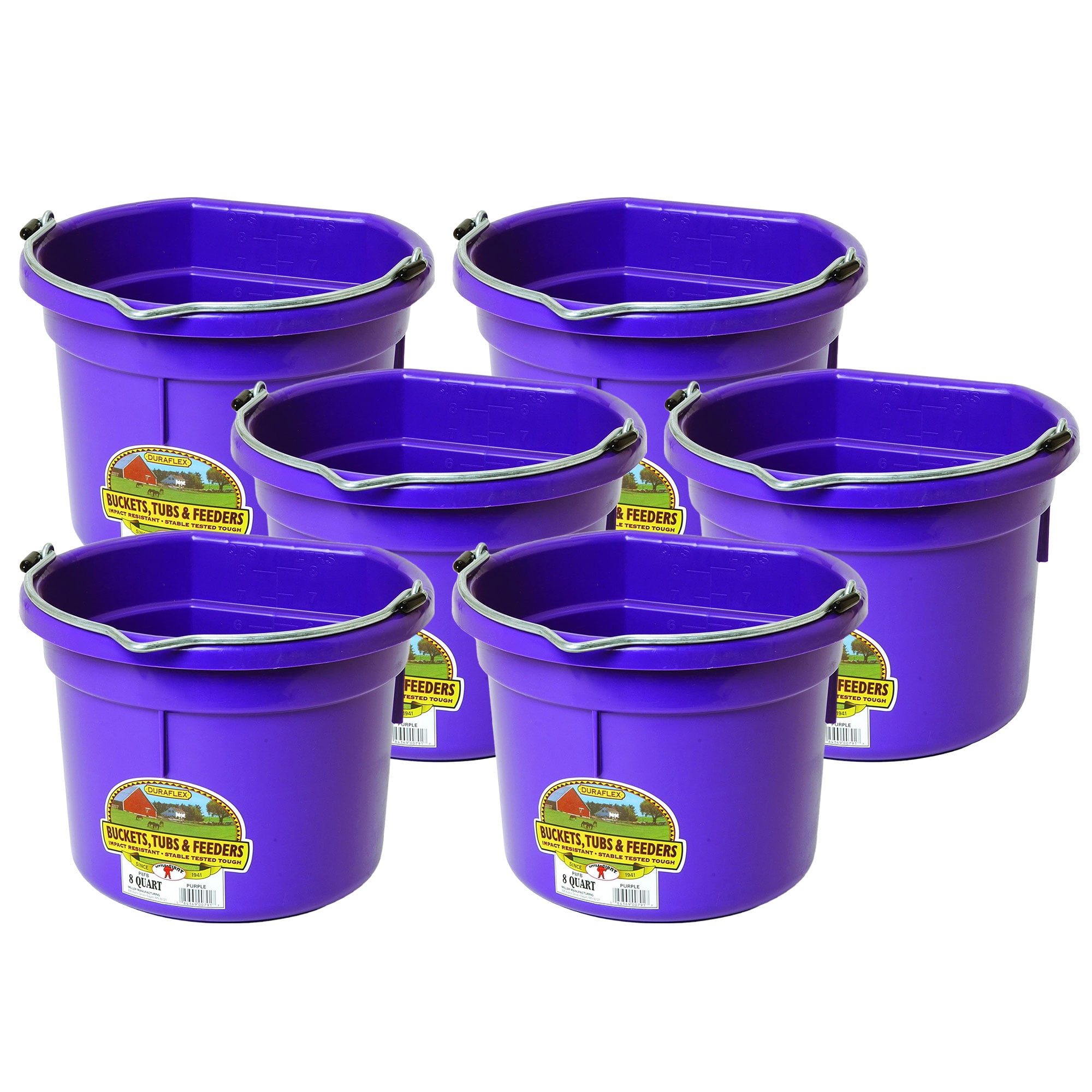 Little Giant 2 Gallon All Purpose Flat Back Plastic Buckets, Purple, 6 ...