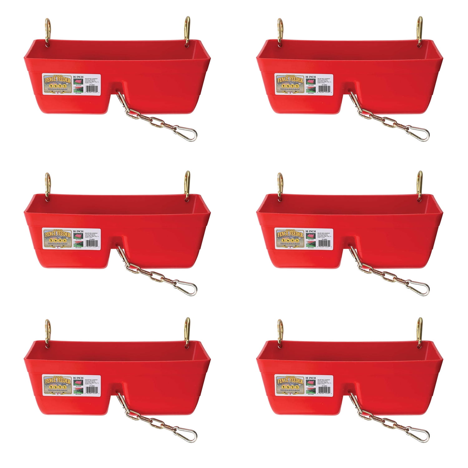 Little Giant 9 Quart Heavy Duty Feed Trough Bucket Fence Feeder, Red (6 ...