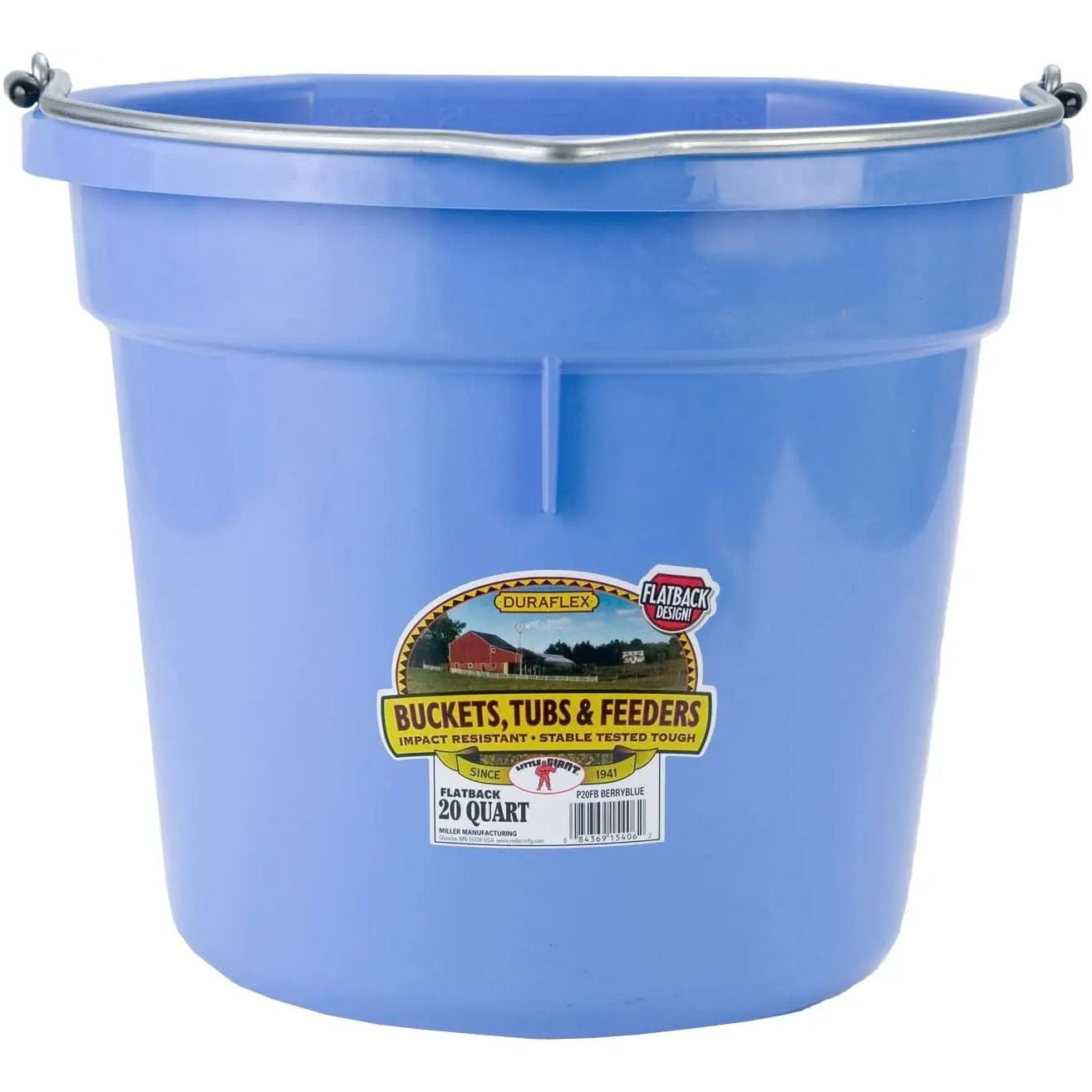 Little Giant Flat Back Plastic Animal Feed Bucket 5Gal Berry Blue ...