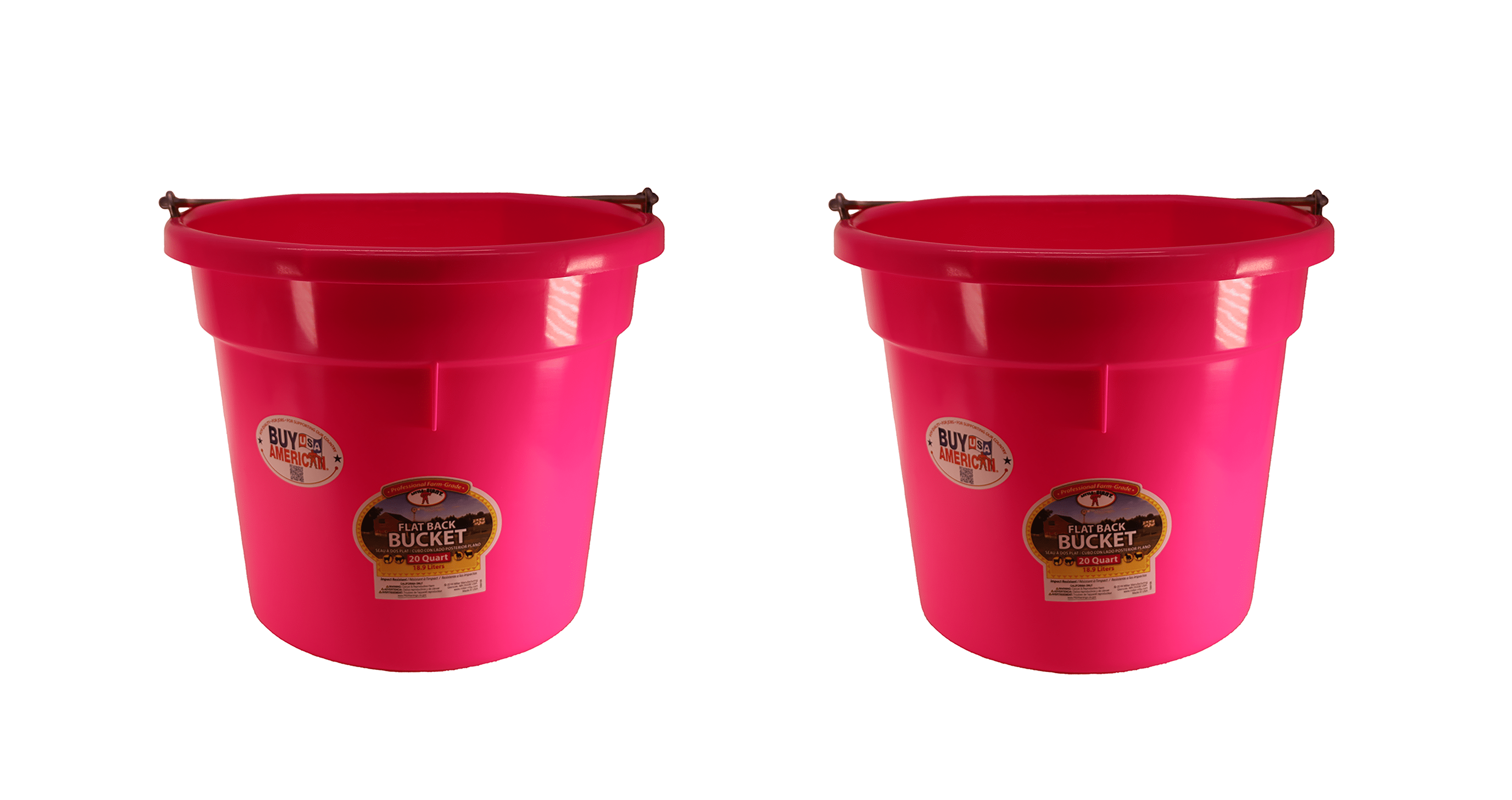 Little Giant Hot Pink 20 Quart Flat Back Plastic Bucket Pack of 2 ...