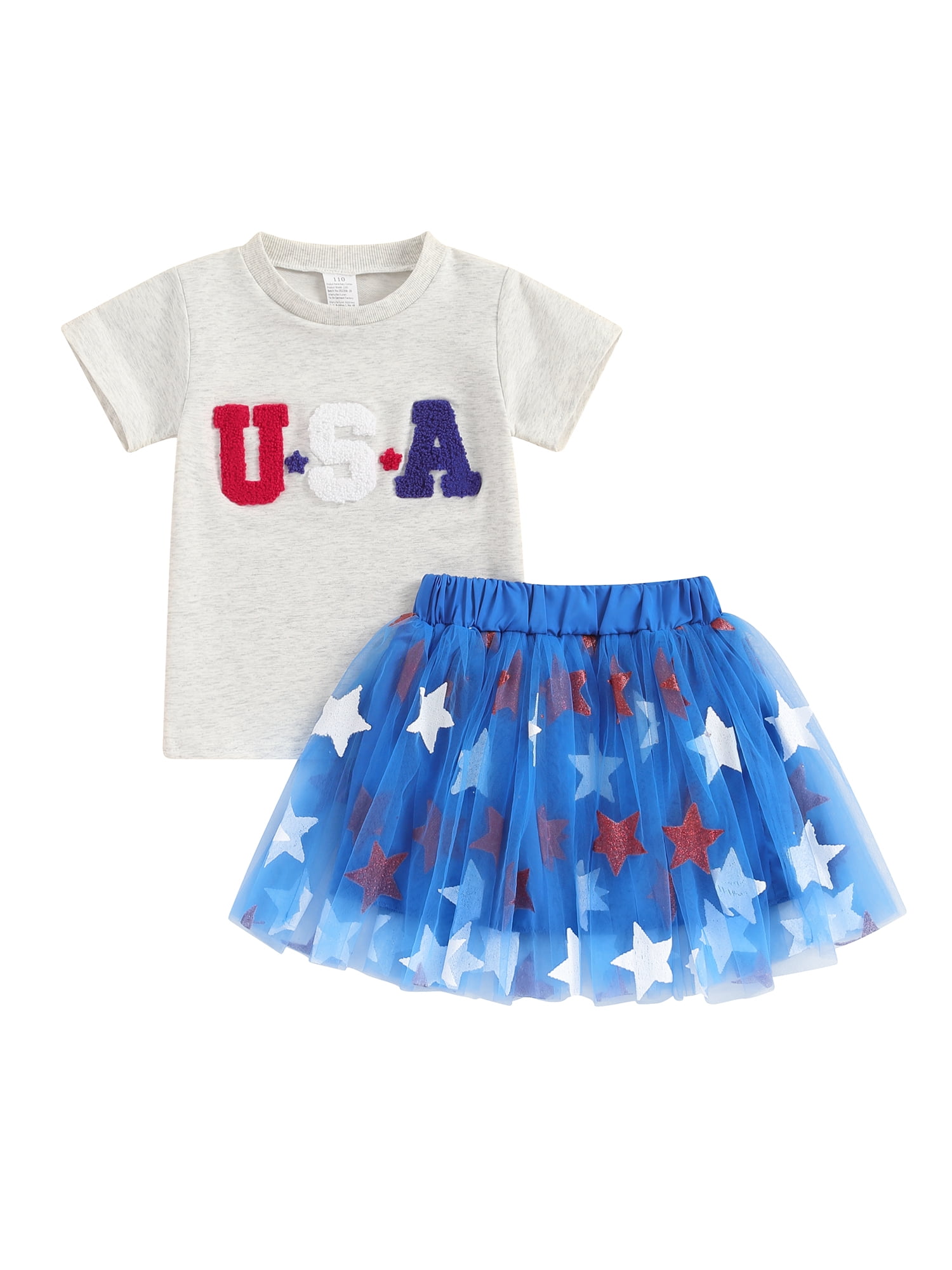 Little Girl 4th of July Outfits USA Embroidery Short Sleeve Tops+Stars ...