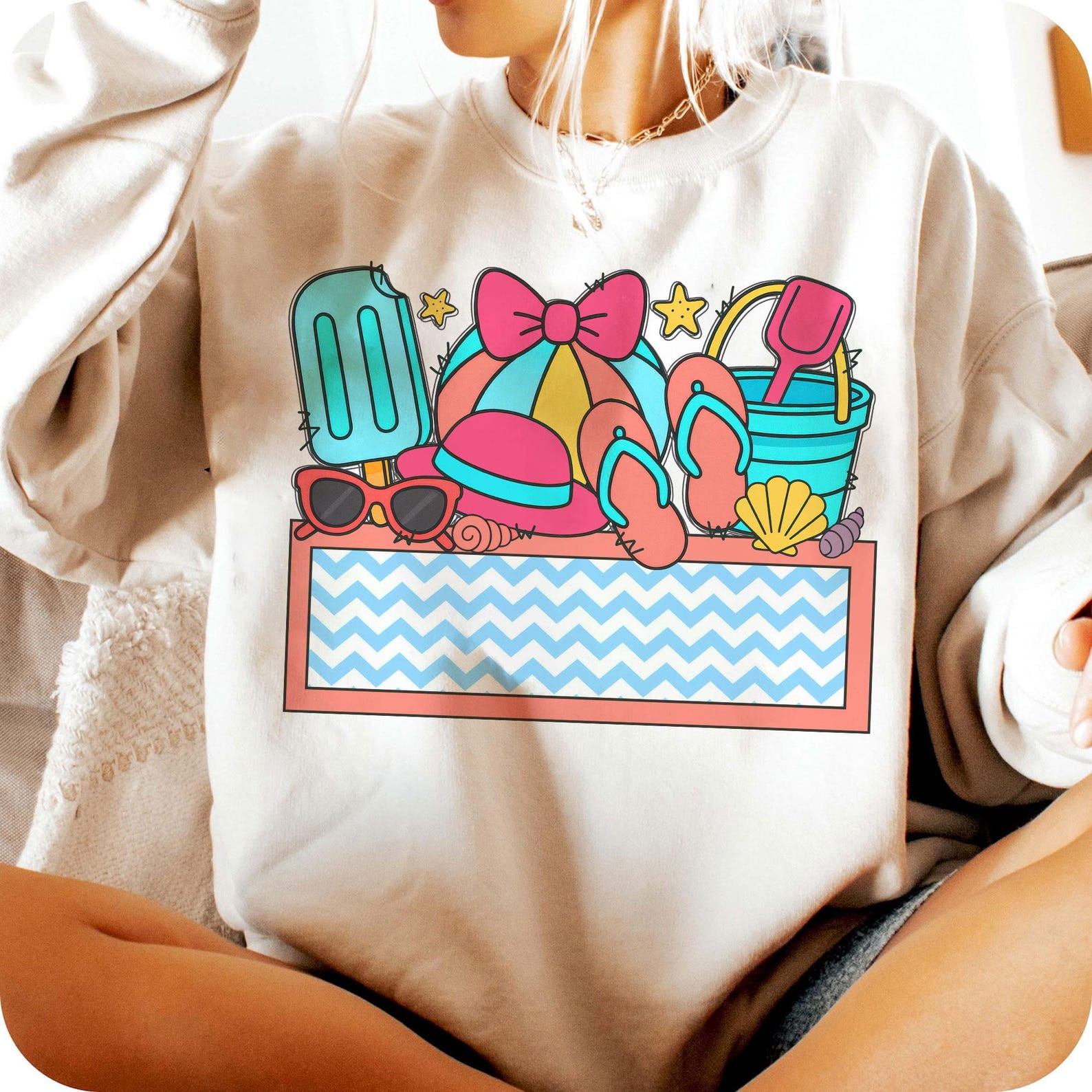 Little Girl Beach Name Plate Sweatshirt, Coquette Summer Sweatshirt ...