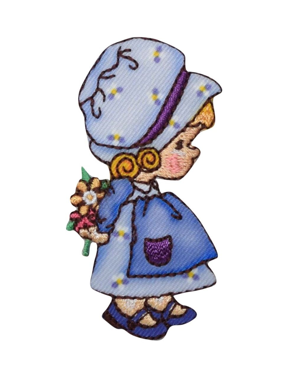 Little Girl - Blue Dress/Bonnet - Holding Flowers - Children - Iron On ...